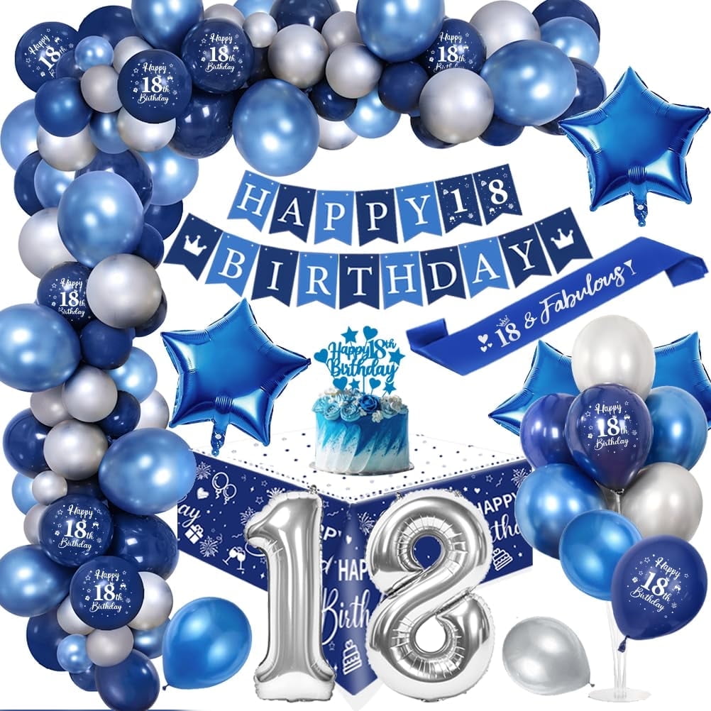 YANSION 18th Birthday Party Decorations Men, Royal Blue Balloon Arch ...