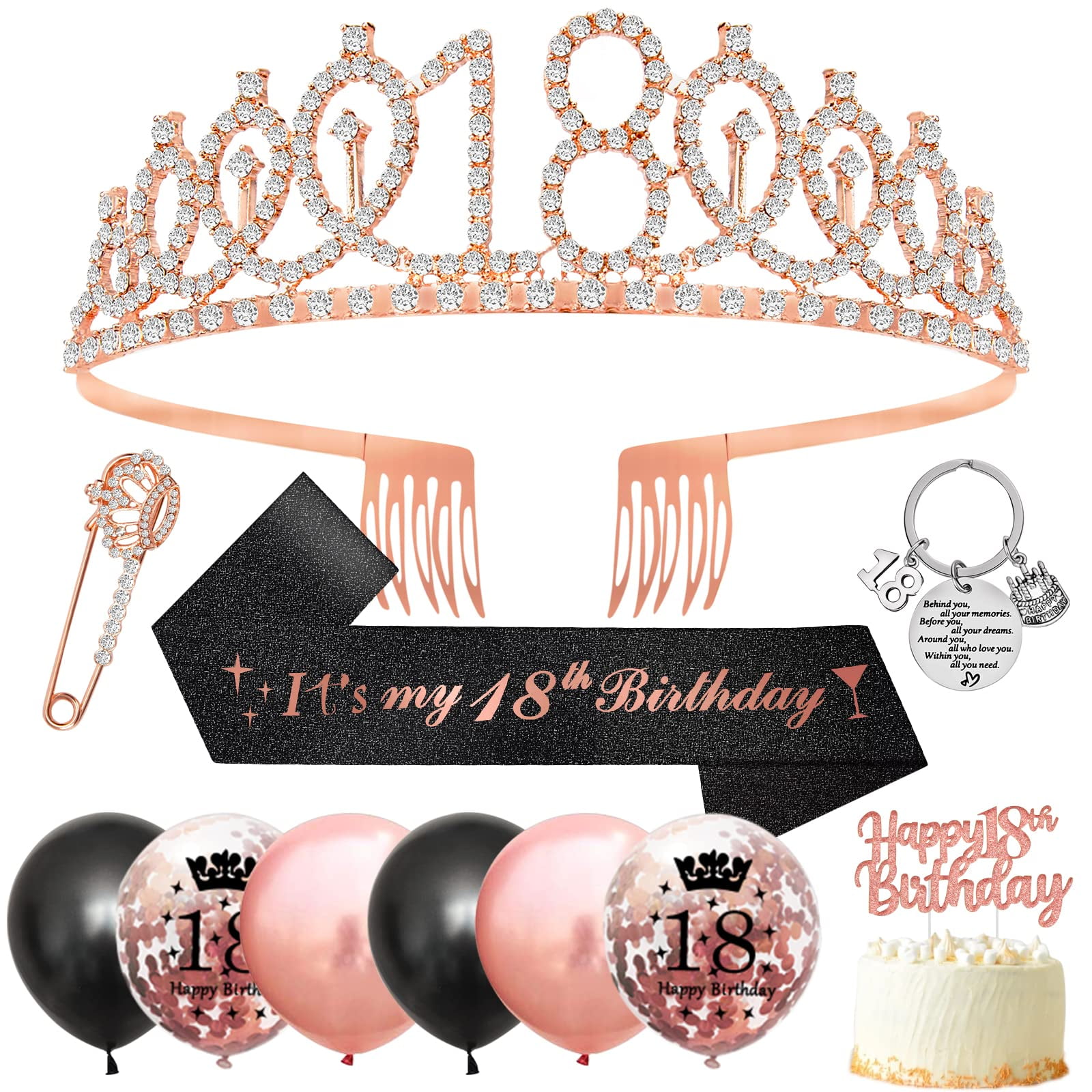 YANSION 18th Black Rose Gold Birthday Decorations Women, 18th Birthday ...