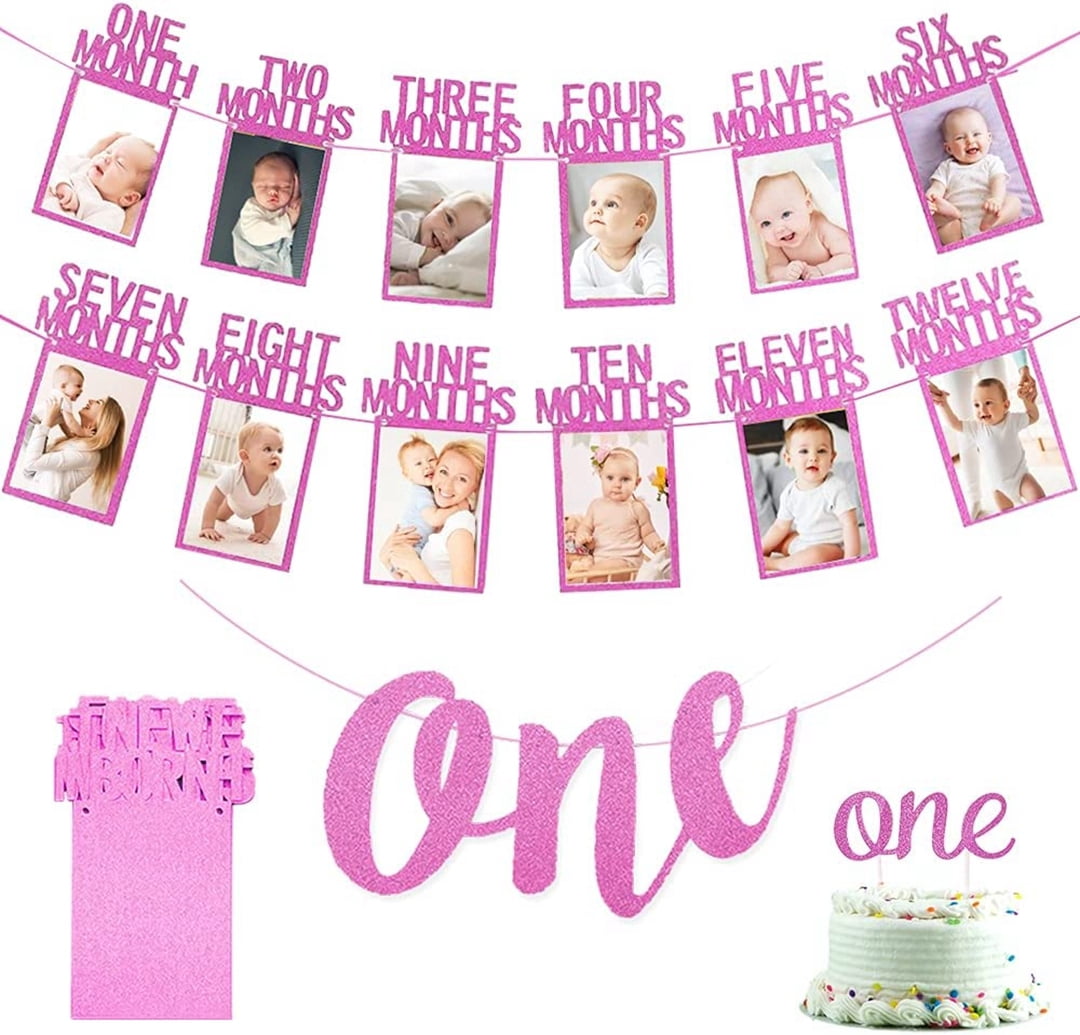 YANSION 1st Birthday Baby Photo Banner for Newborn to 12 Months and ...