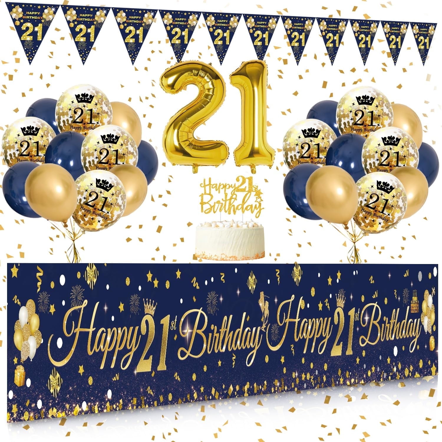 YANSION 21st Birthday Decorations for Men, 21st Birthday Party Kit with ...