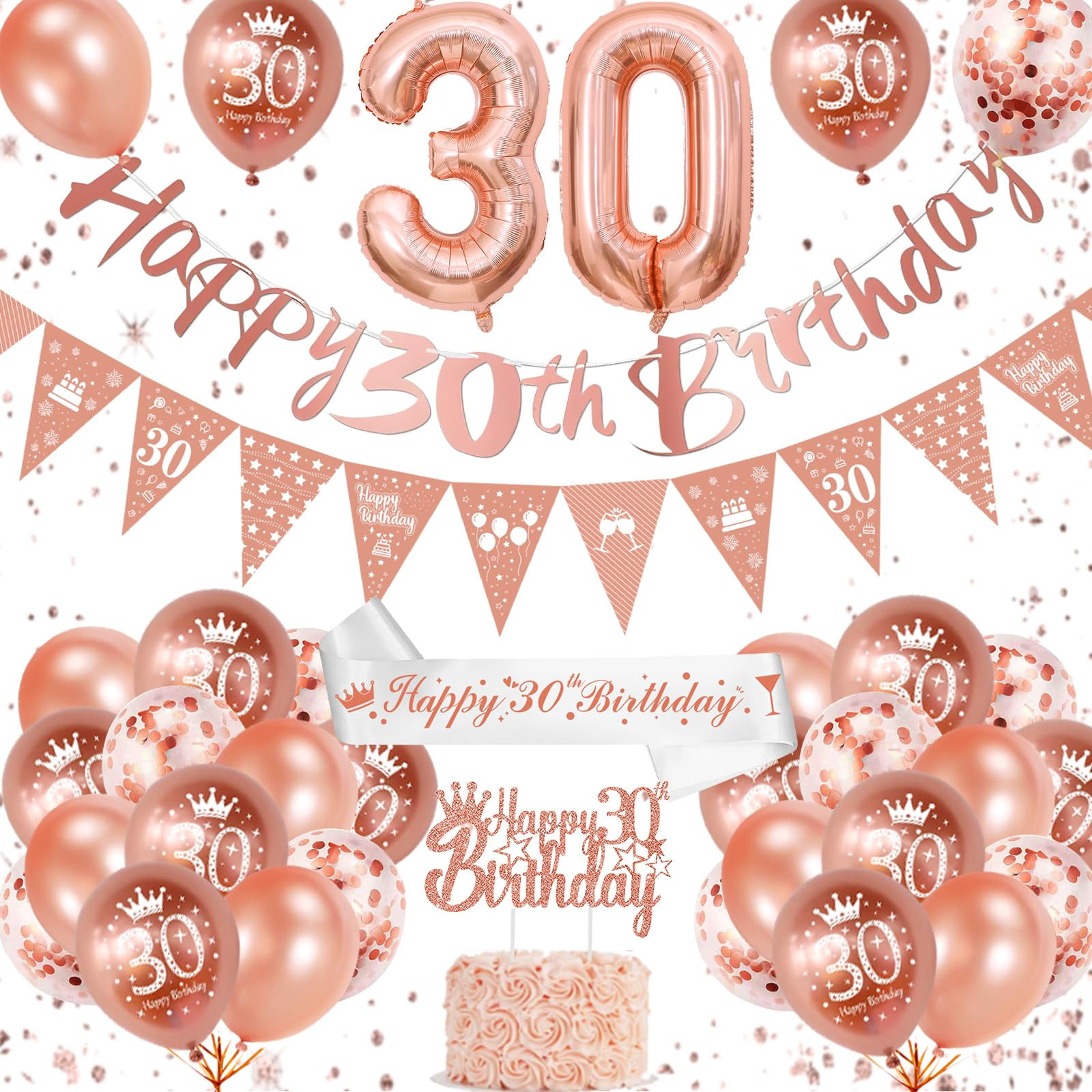 30th Birthday Decorations for Women, Rose Gold 30th Birthday Party ...