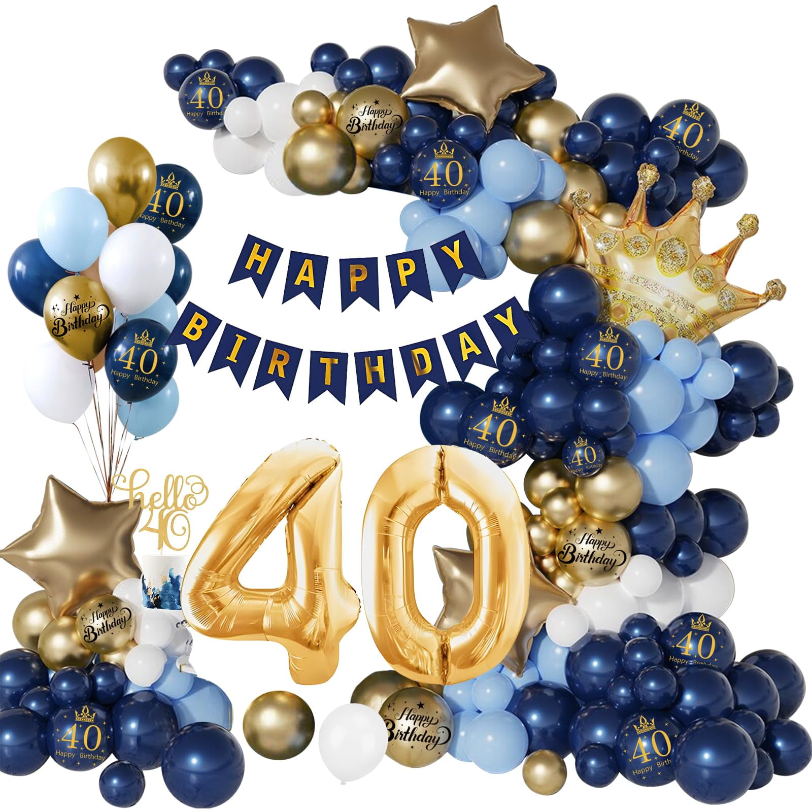 YANSION 40th Birthday Decoration for Men, Navy Blue Gold White 40th ...