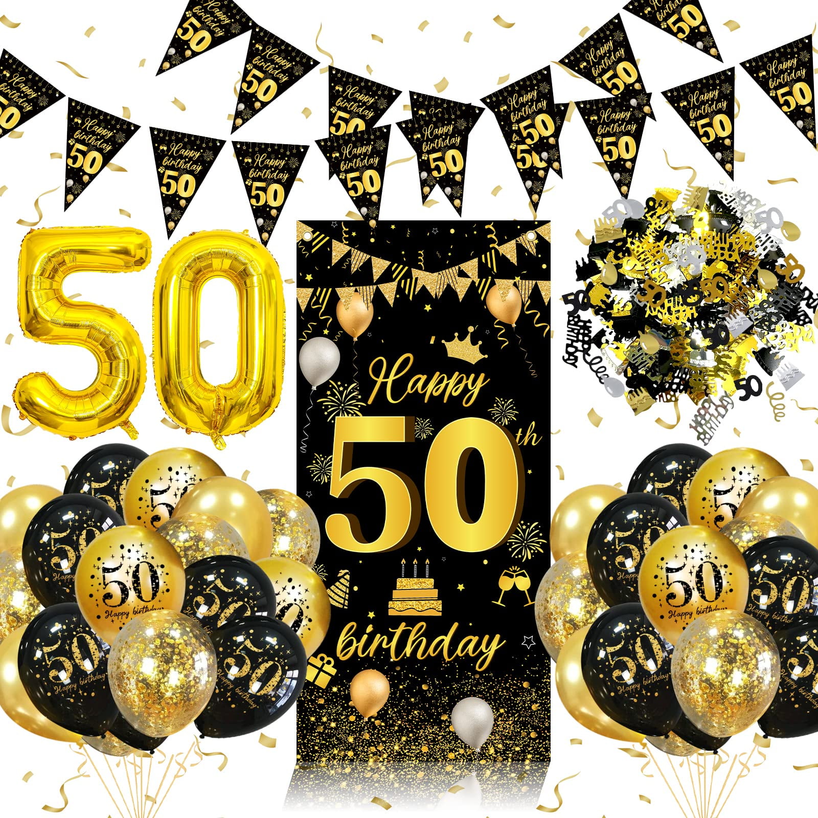 YANSION 50th Birthday Decorations, Black Gold 50th Party Balloons ...