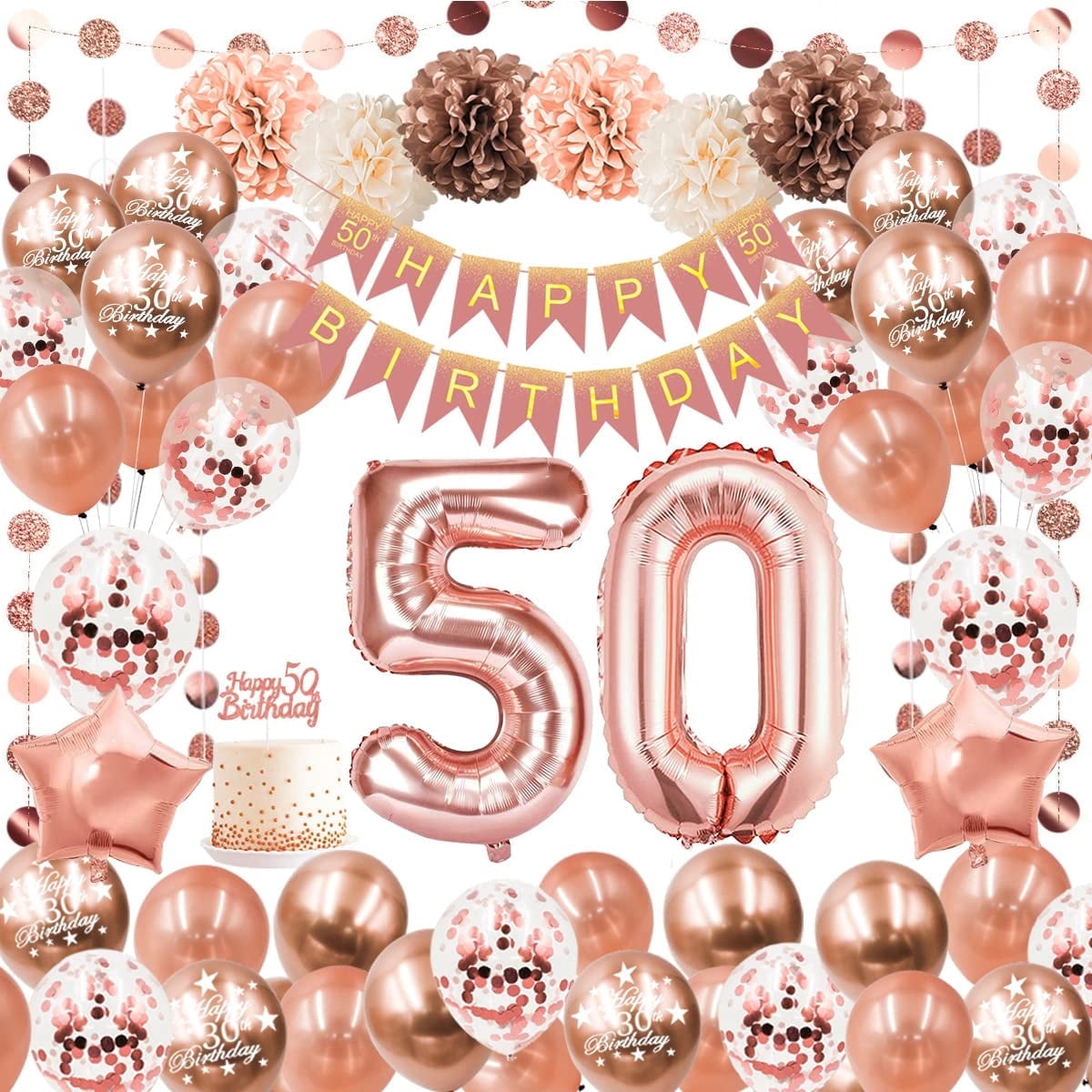 YANSION 50th Birthday Decorations for Women, Rose Gold Birthday Party ...
