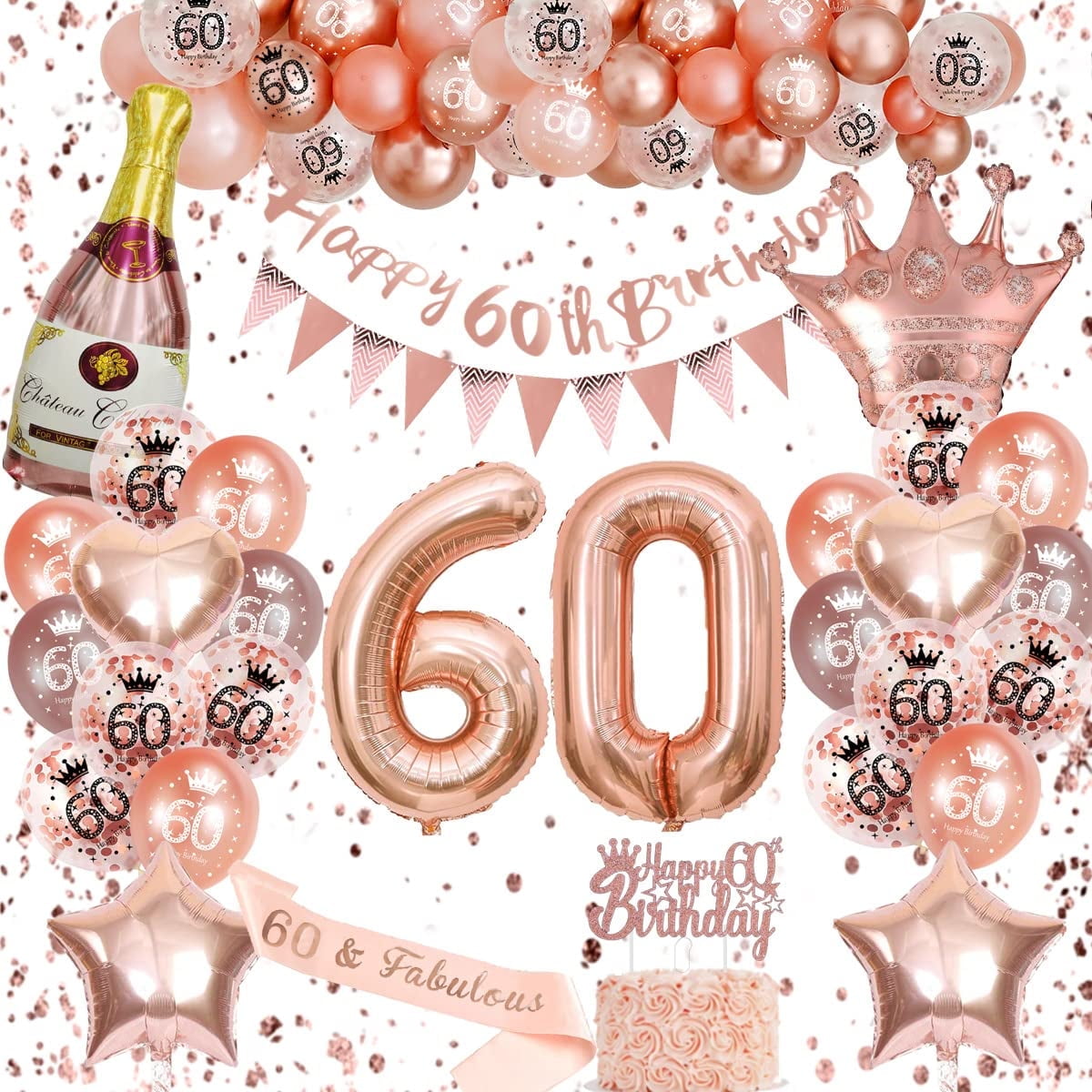 YANSION 60th Birthday Decoration for Mother, Rose Gold Birthday ...