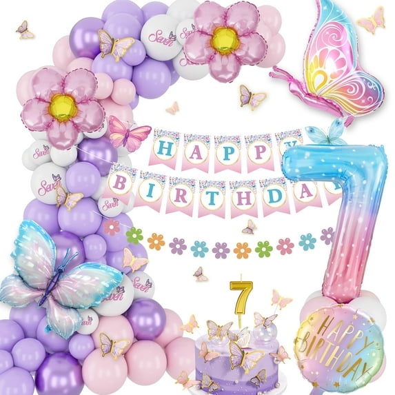 YANSION 7th Birthday Decorations for Girls, Pink Purple Birthday ...