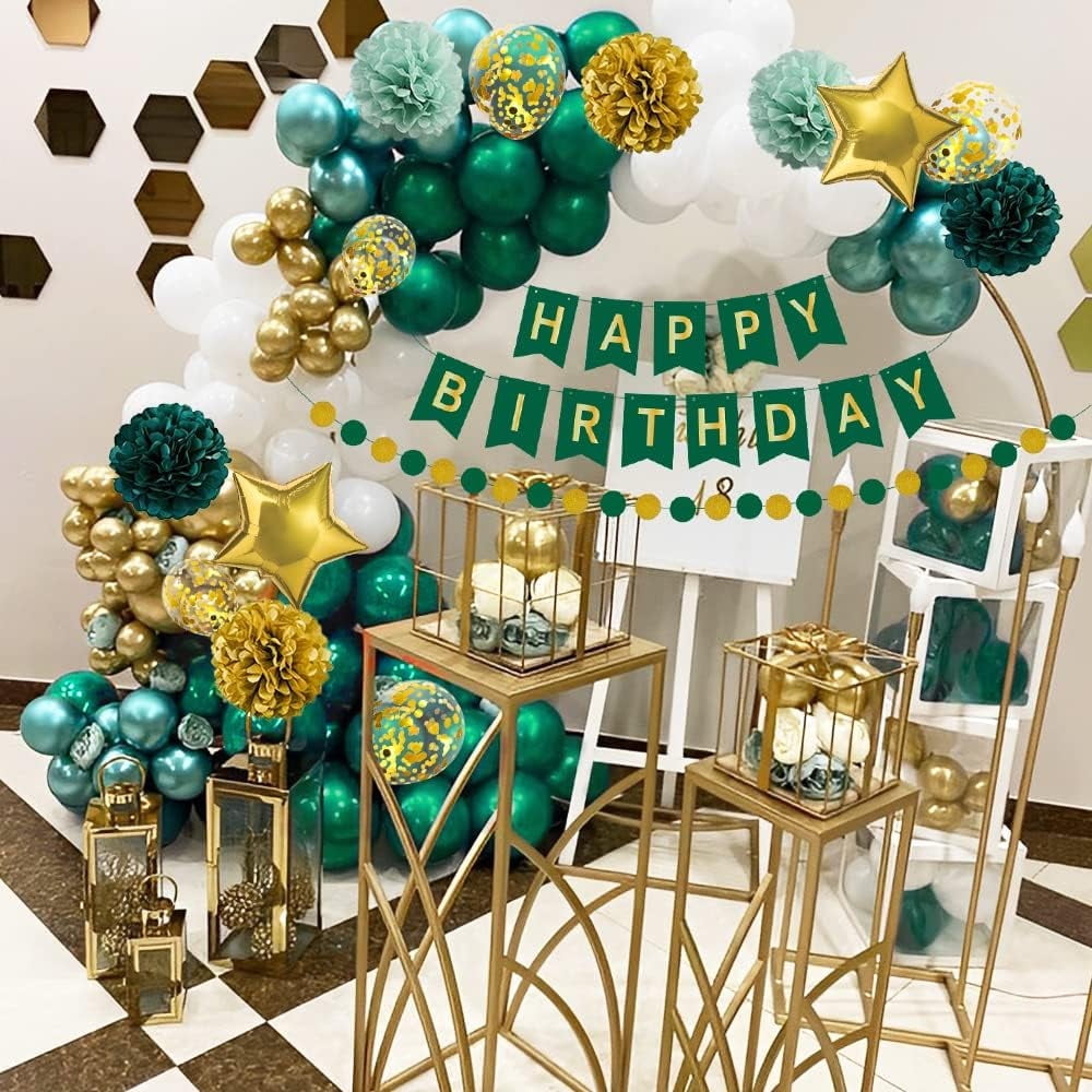YANSION Emerald Birthday Party Decor: Green/Gold Garland, Balloons ...