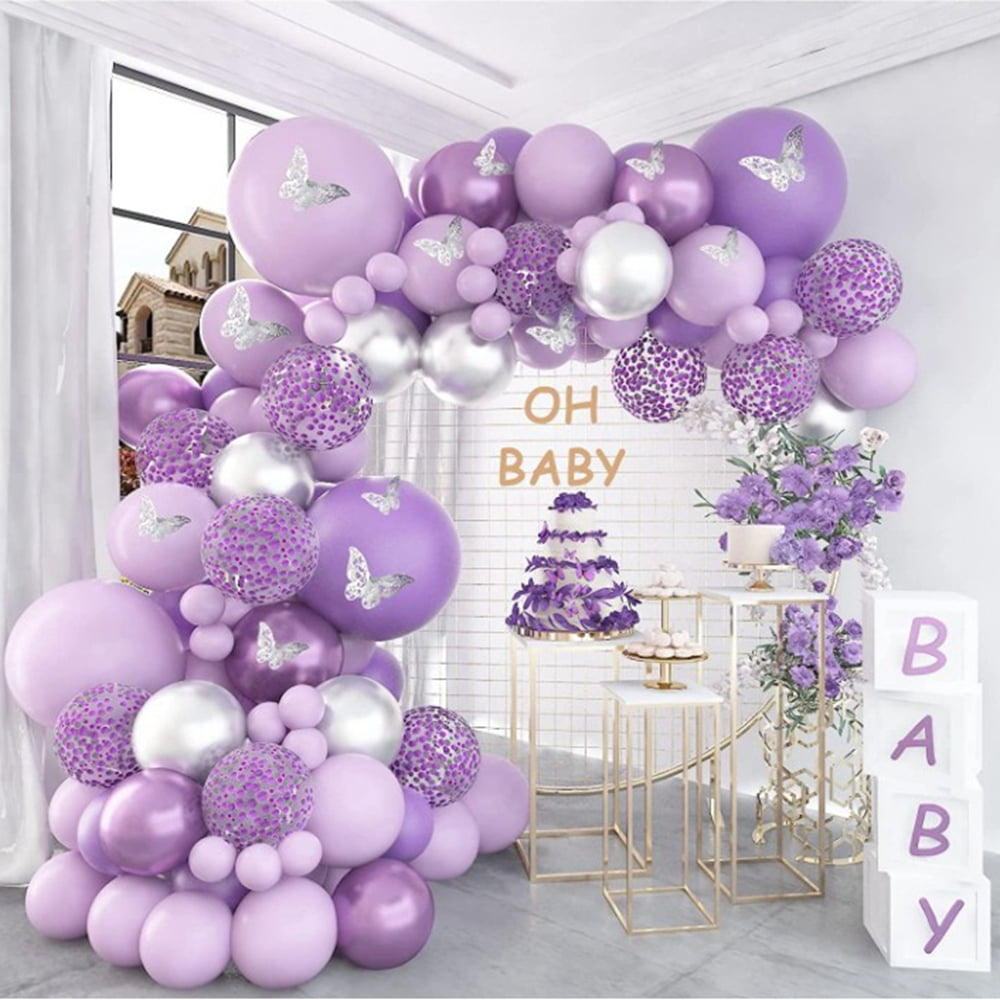 YANSION Light Purple Balloon Garland Kit Metallic Purple Silver Balloon ...