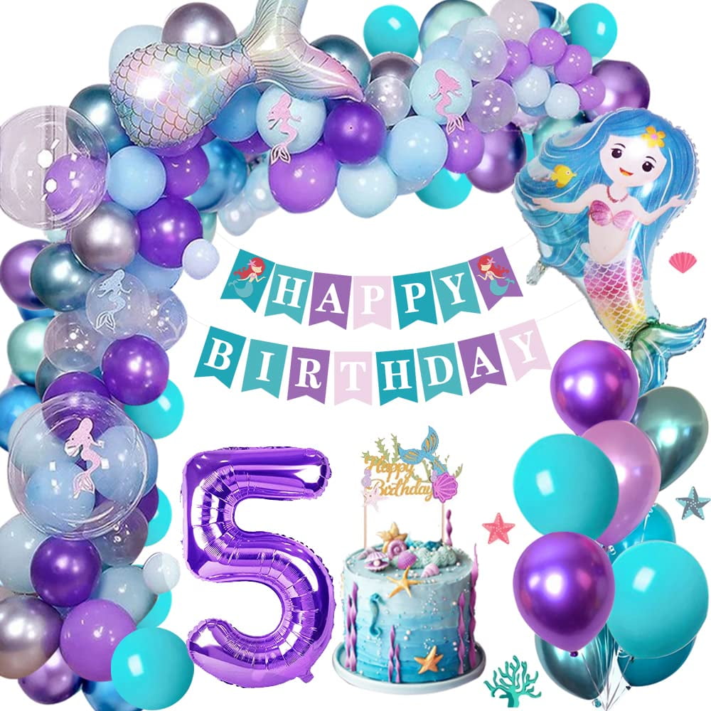 YANSION Mermaid Birthday Party Decorations, 5th Birthday Mermaid ...