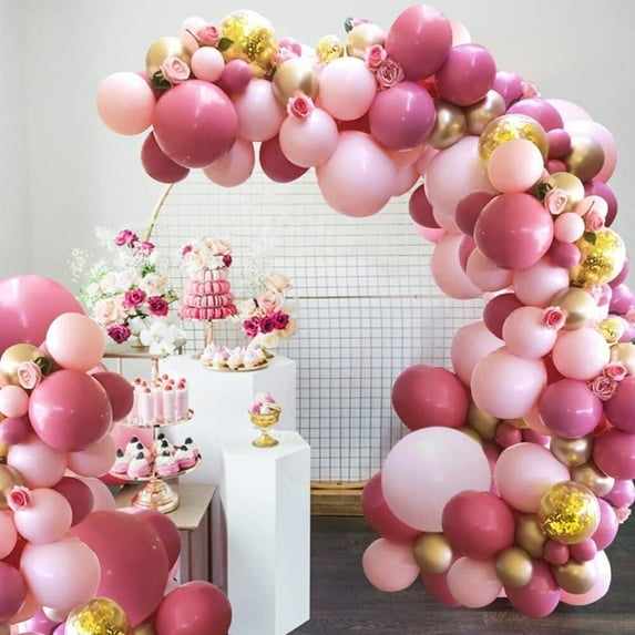 Yansion Retro Pink and Rose Gold Metallic Balloon Arch Garland Kit, 1 ...