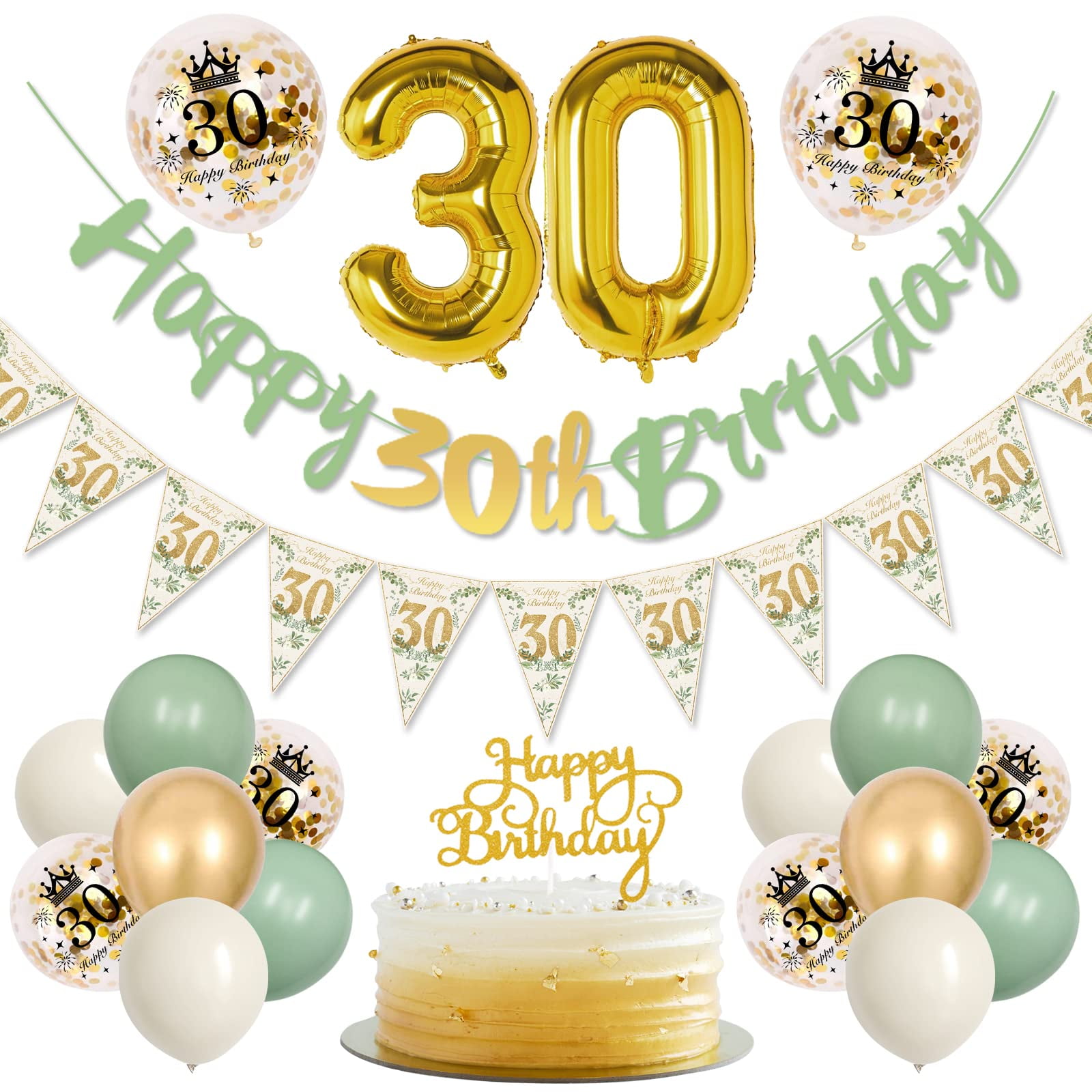 YANSION Sage Green 30th Birthday Party Decorations, Happy 30th Birthday ...