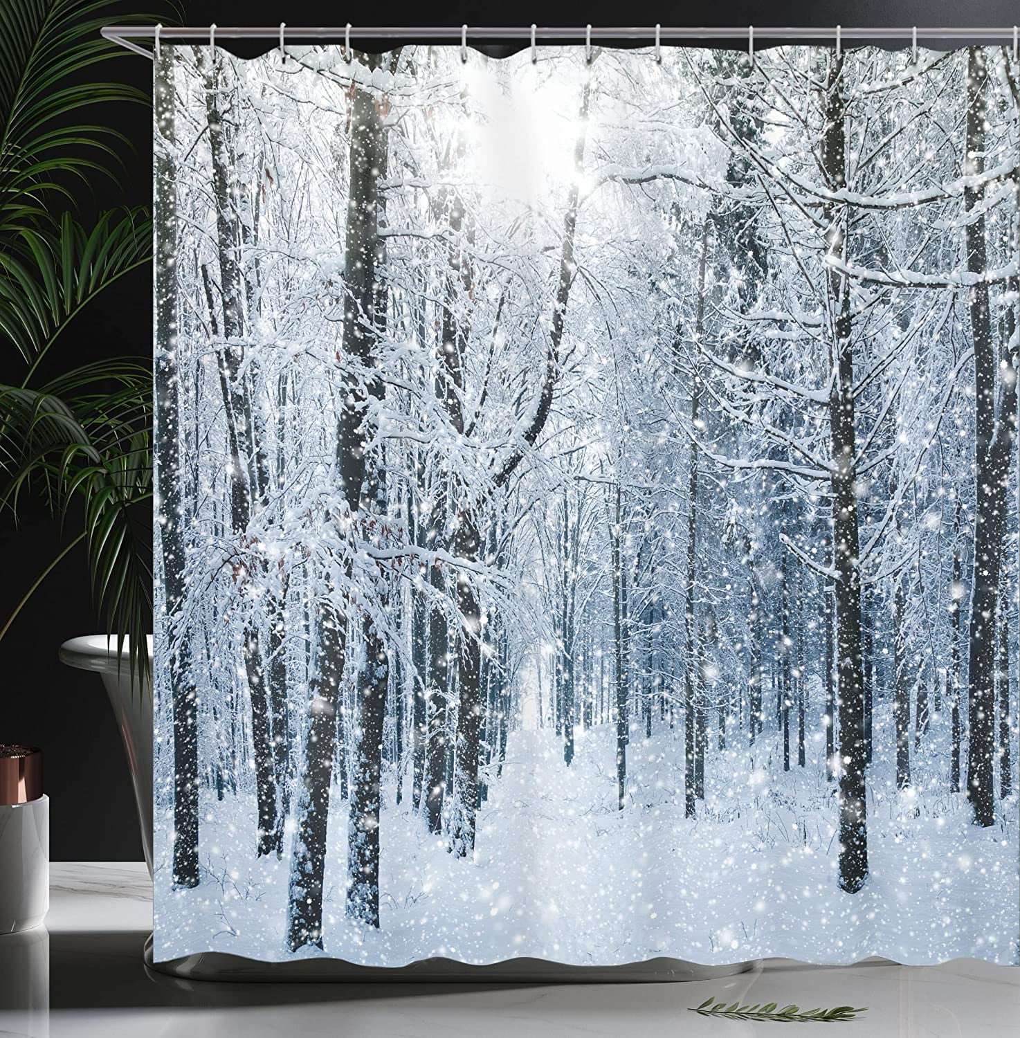 YANSION Shower Curtain Halloween Christmas Winter Snow Forest Shower ...