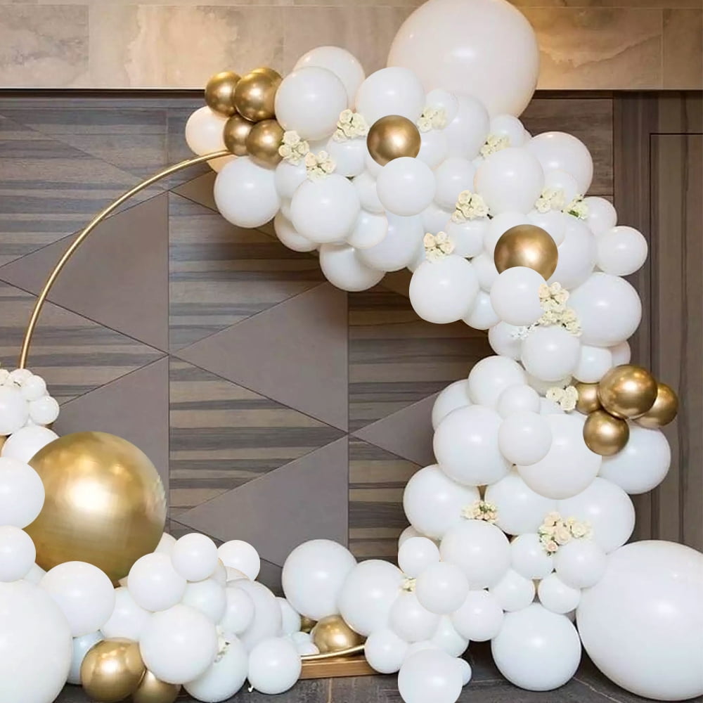 YANSION White Balloons Arch Kit, 84pcs White and Gold Balloons, White ...