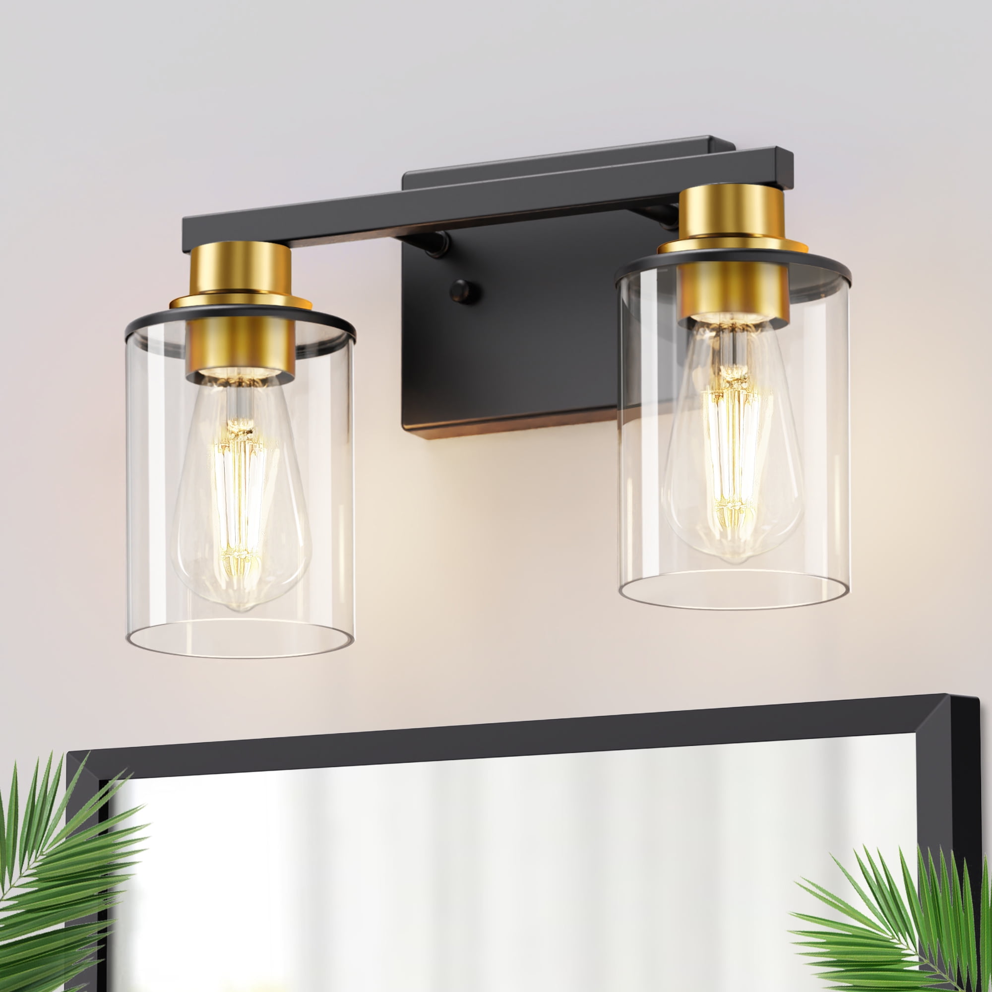 YANSUN 2-Light Black and Gold Bathroom Light Fixtures, Modern Bathroom ...