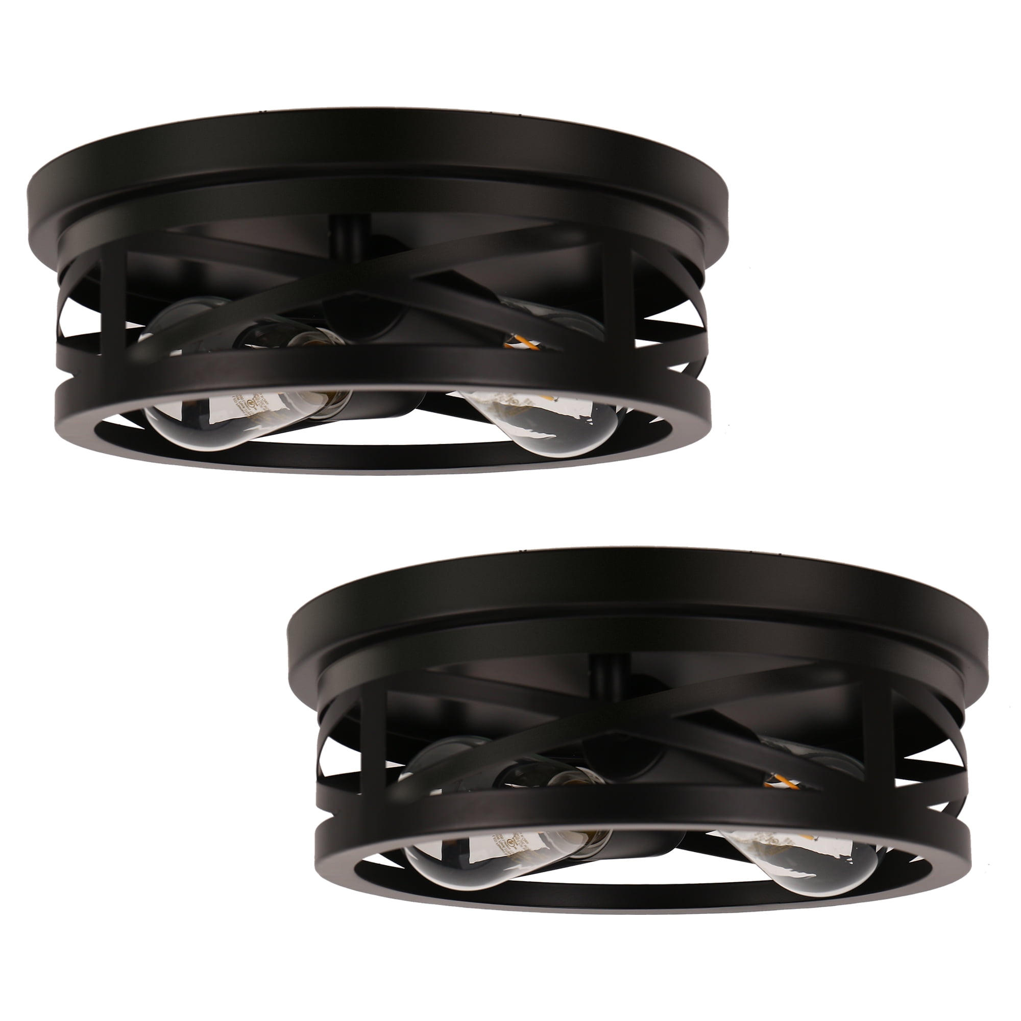 YANSUN 2-Pack 11-Inch Black Farmhouse Flush Mount Lights – Drum Metal Cage Shade Design ...