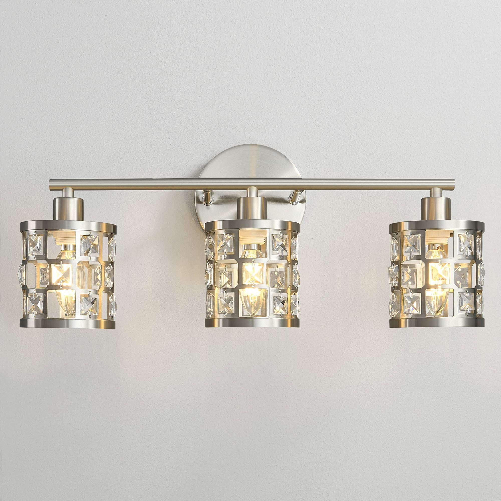 YANSUN 3 Light Crystal Vanity Lights For Bathroom, Brushed Nickel ...