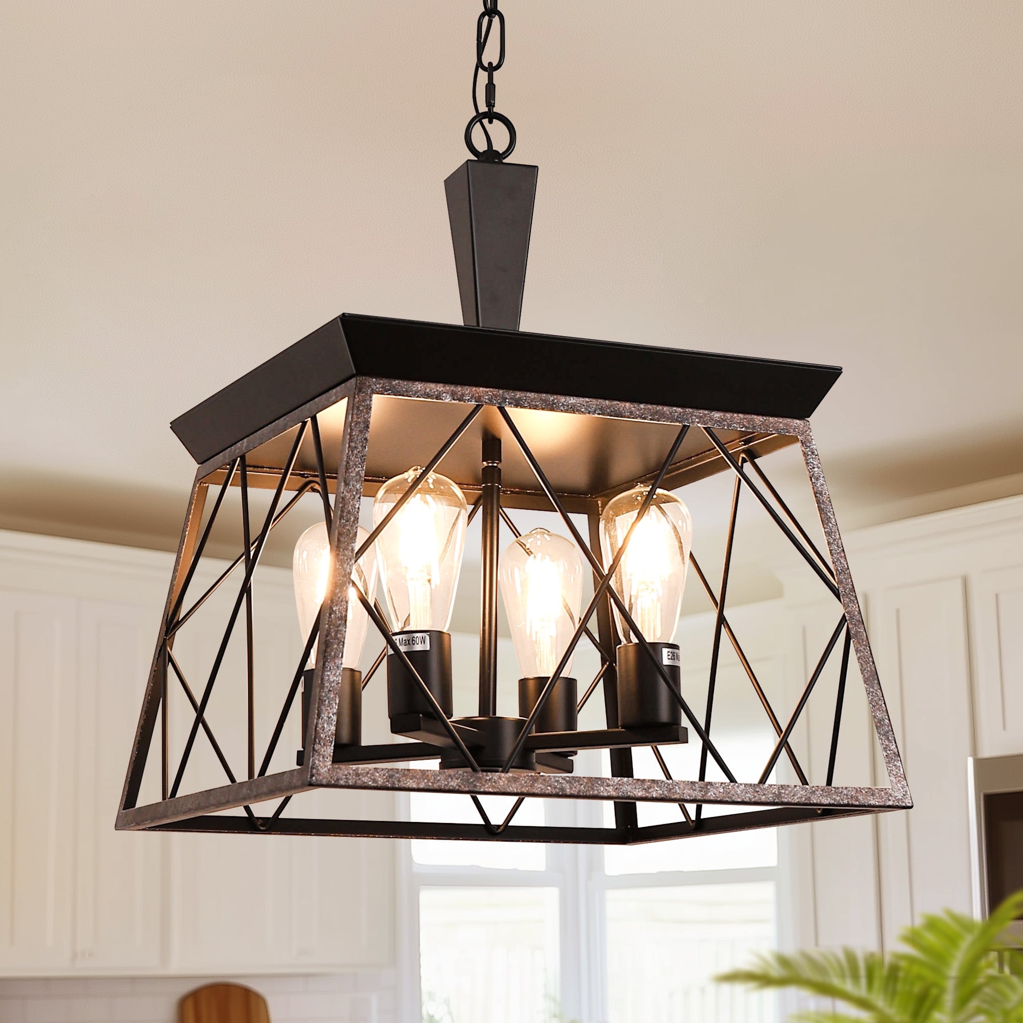 YANSUN 4-Lights Farmhouse Rectangular Chandelier Rustic,Kitchen Island ...