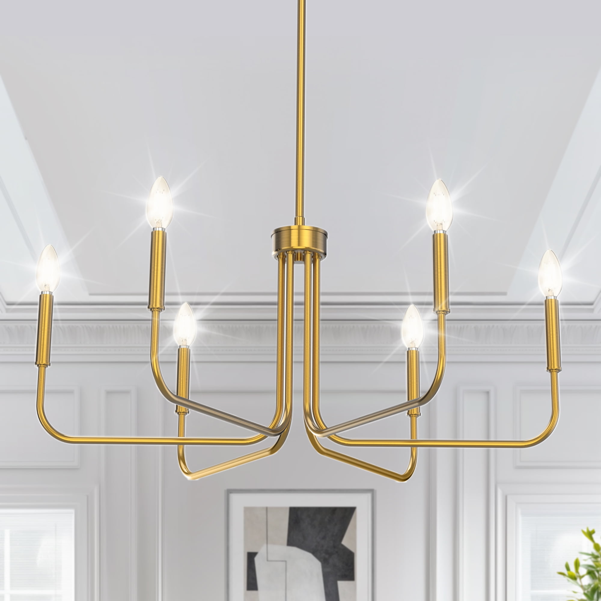 YANSUN 6-Light Gold Chandelier, Modern Farmhouse Candle Pendant ...