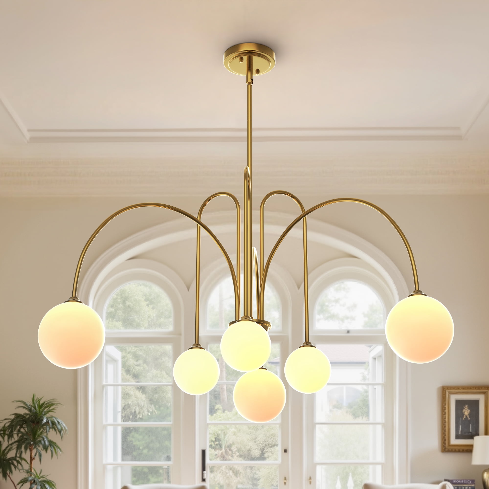YANSUN 6-Light Gold LED Pendant Light with G9 Base, Statement Ceiling ...