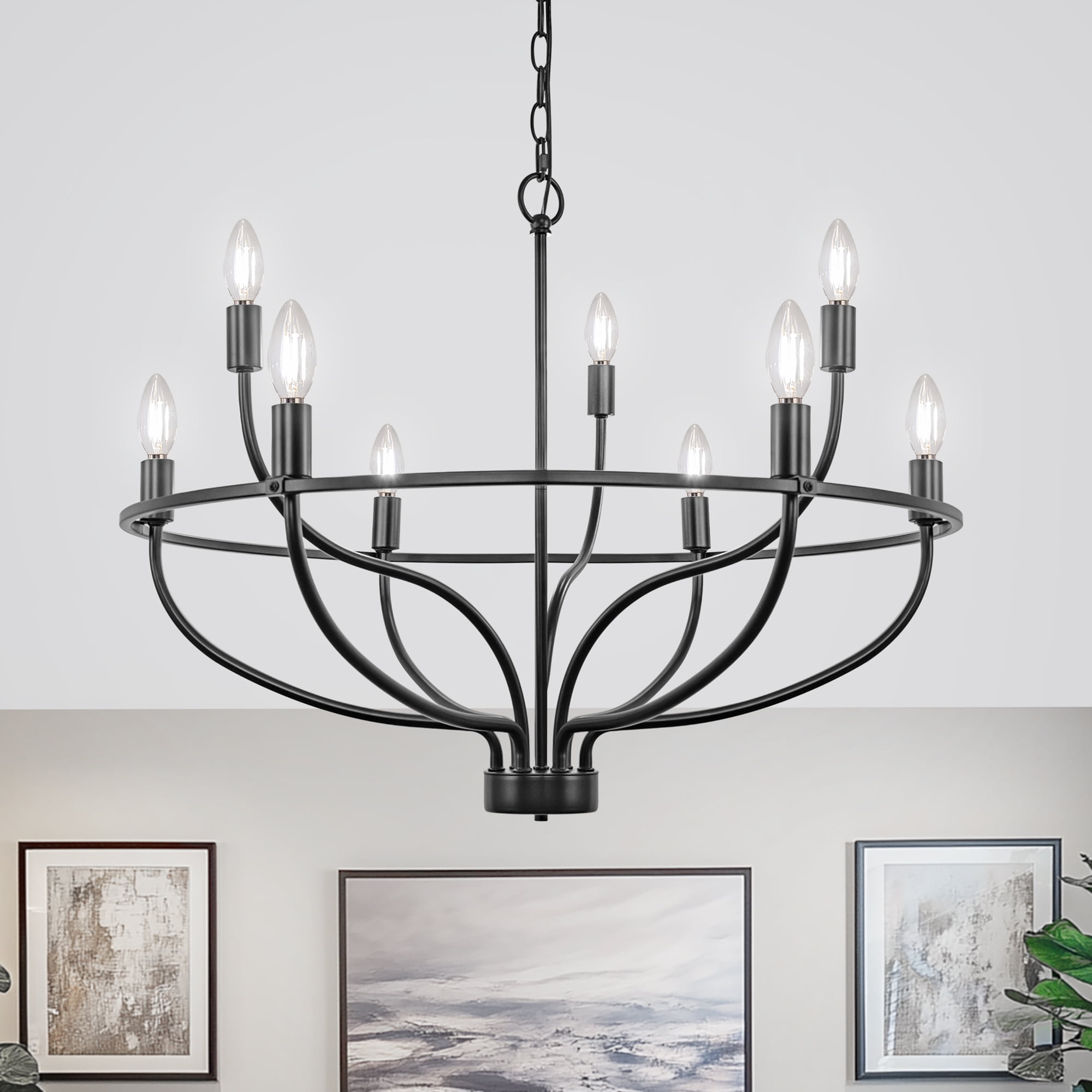 YANSUN 9-Light Industrial Chandelier, E12 Base, Modern Farmhouse ...