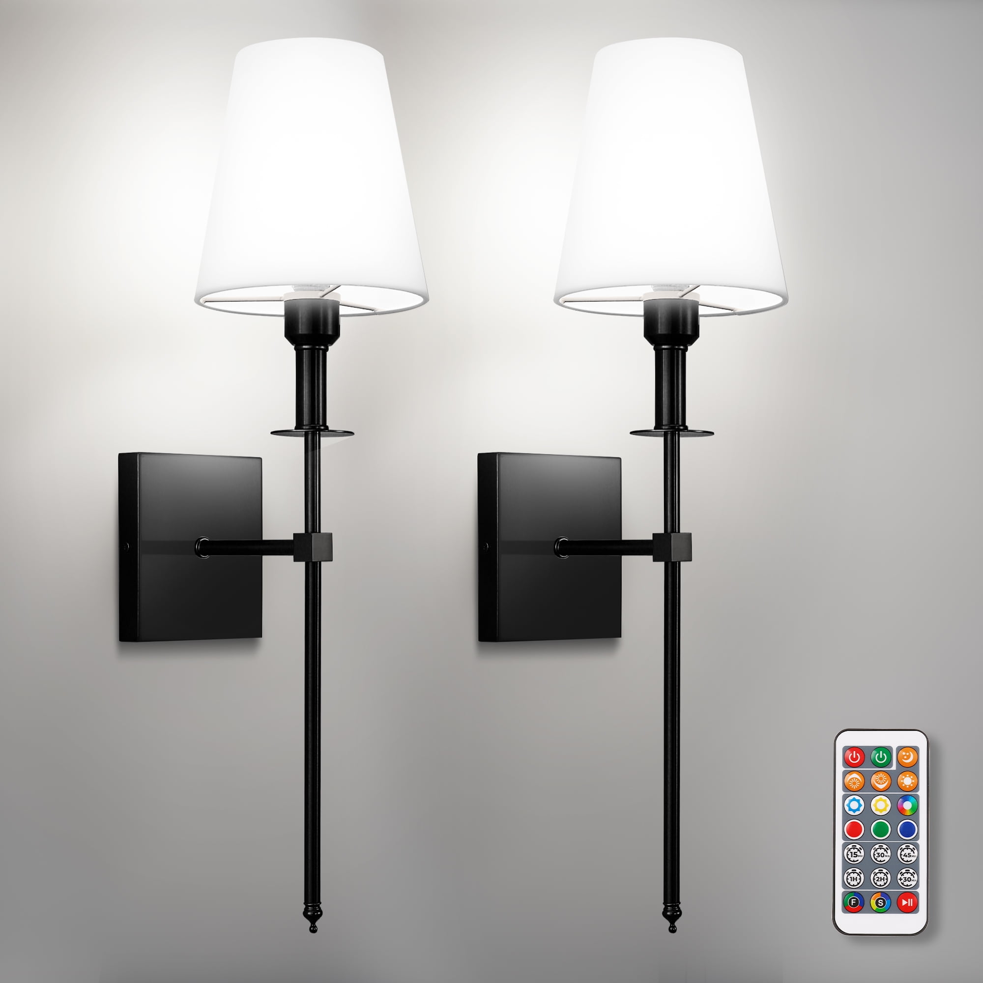 YANSUN Battery Operated Wall Sconce Set of 2, Black Rechargeable Wall ...