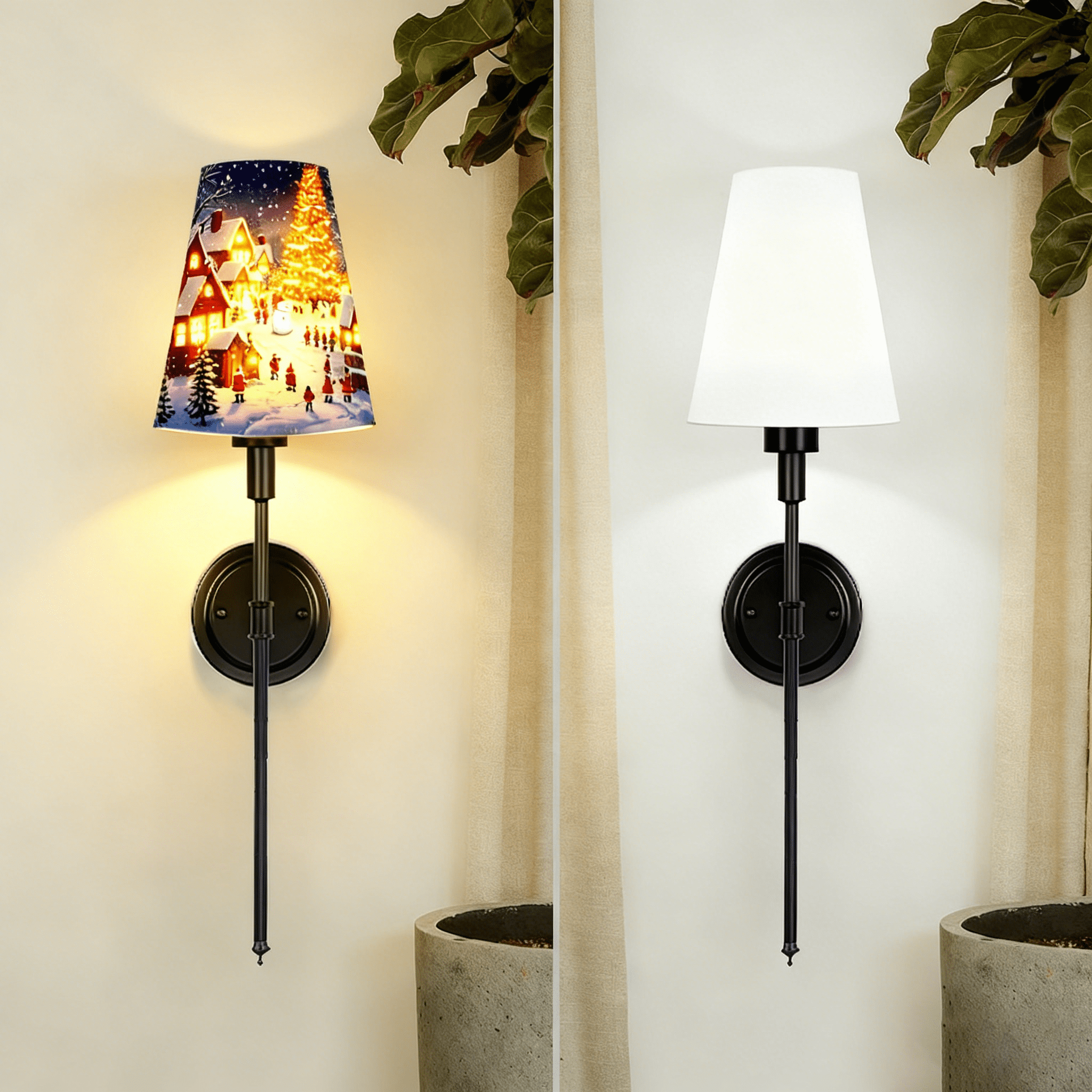 YANSUN Christmas Battery Operated Wall Sconce Set of 2, Wireless Remote ...