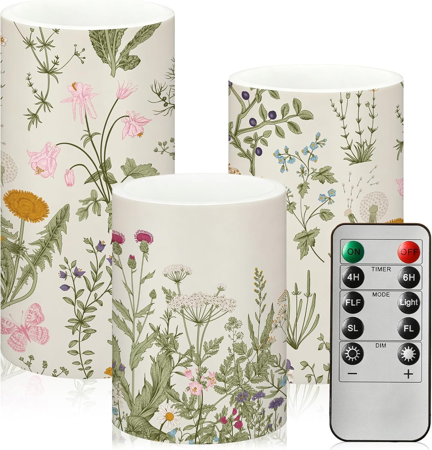 YANTON Wildflowers Floral Spring Glass Flameless Candles with Remote ...