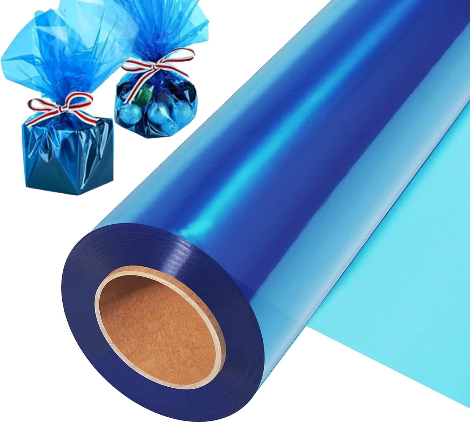 YANTONG 100 ft x 34 in Extra Wide Cellophane Wrap Roll Blue, 2.5 Mil ...
