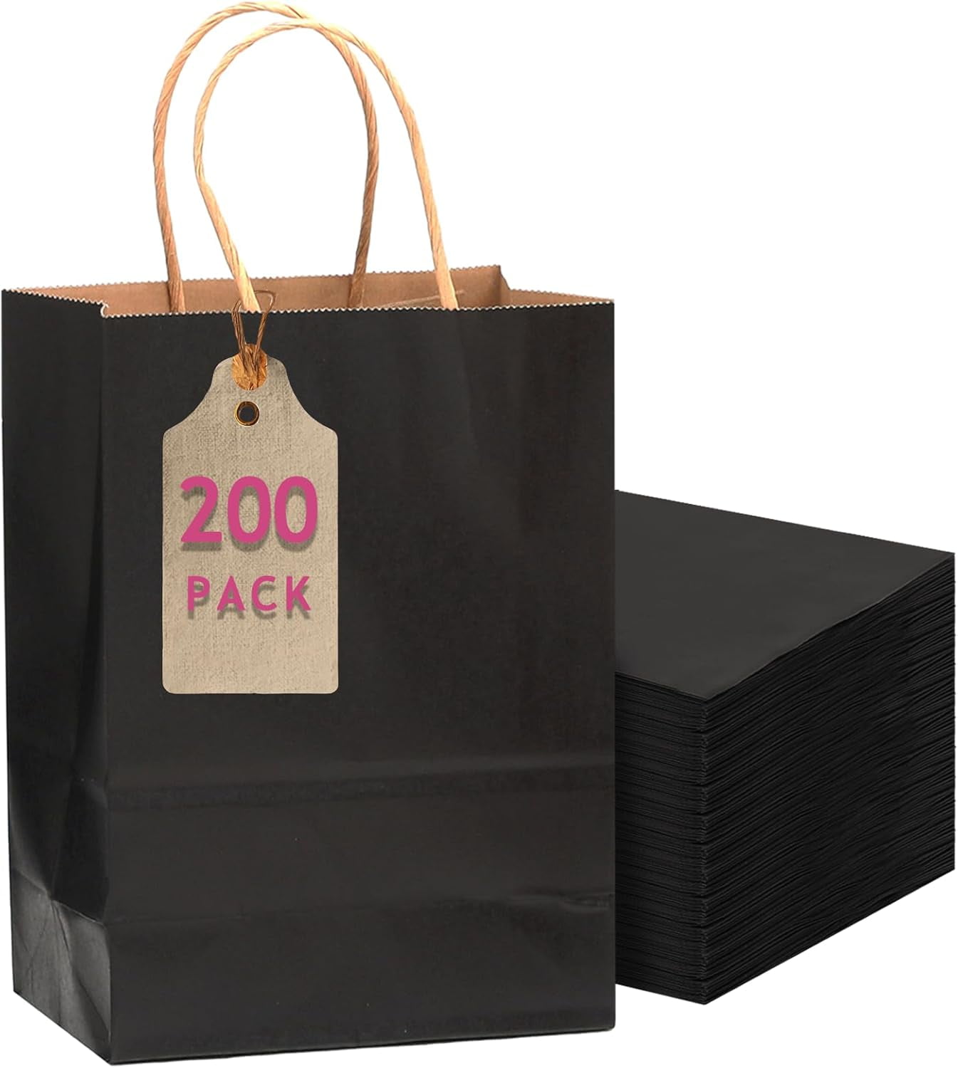YANTONG 200-Packs Black Paper Gift Bags with Handles Bulk 10.6"x8.3"x4 ...