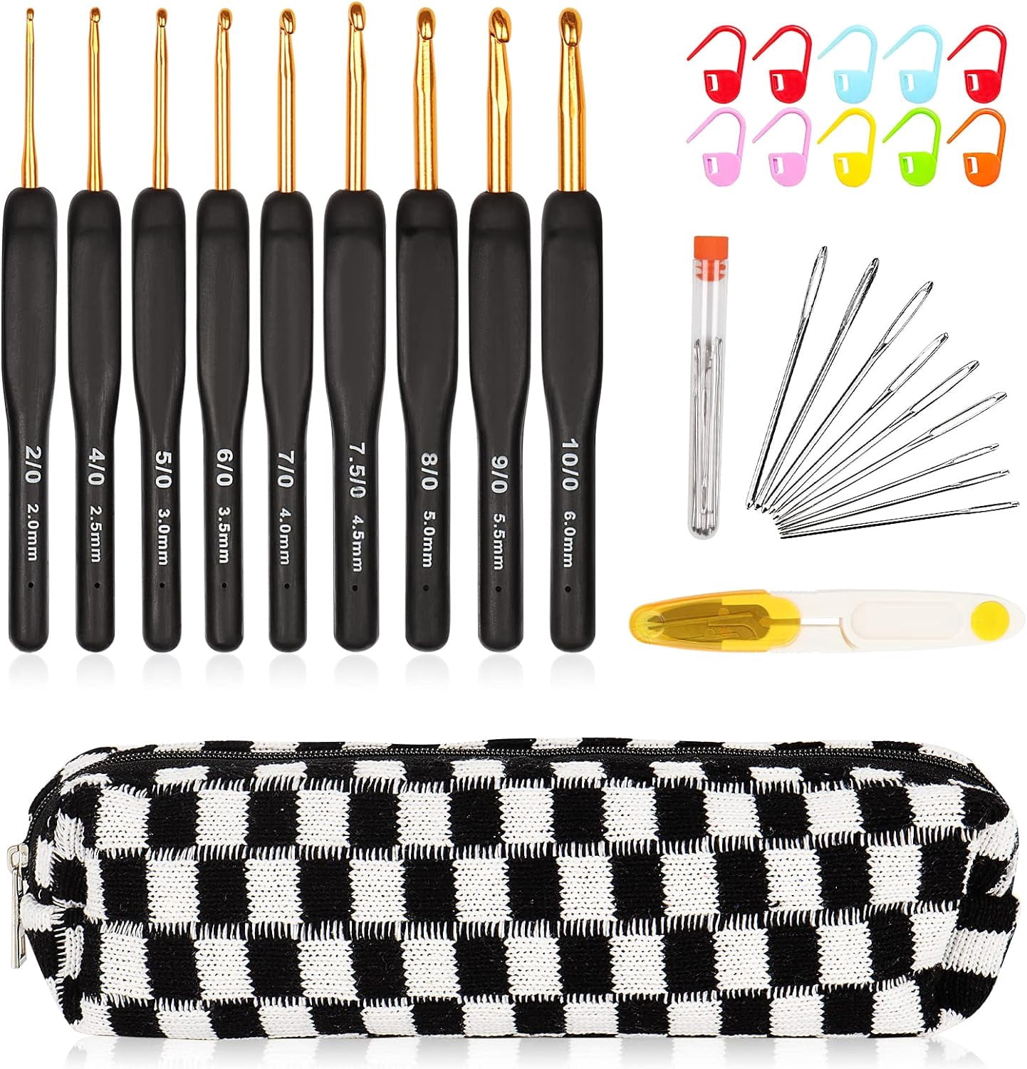 YANTONG 31pcs Crochet Hook Set, Black Gold Crochet Hooks Ergonomic with ...