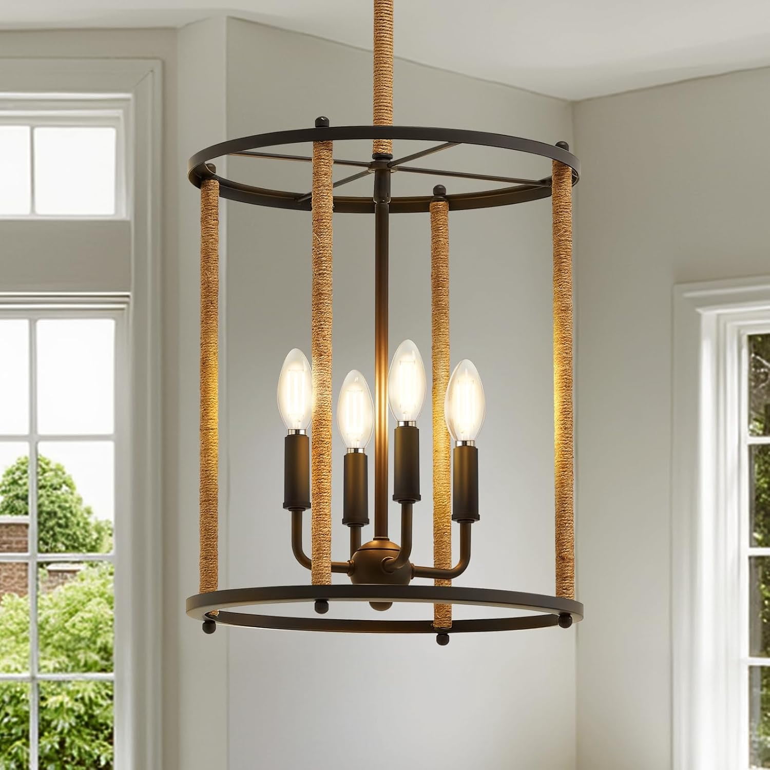 YANTONG 4 Light Chandelier,Farmhouse Ceiling Light Black Lantern Light ...