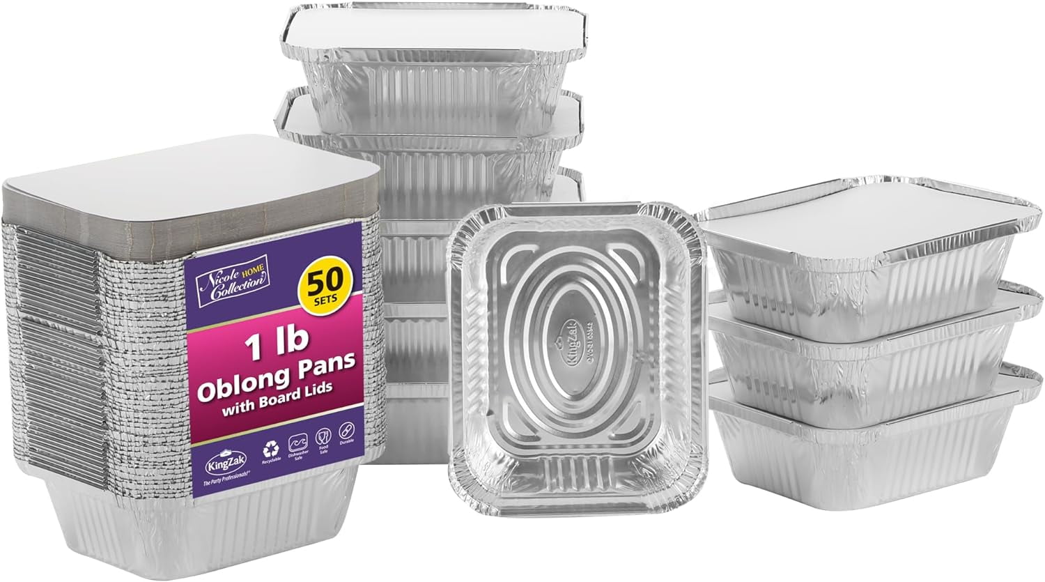 YANTONG Aluminum Pans With Lids - 50 Count - 1LB Oblong Pans (5"x4 ...