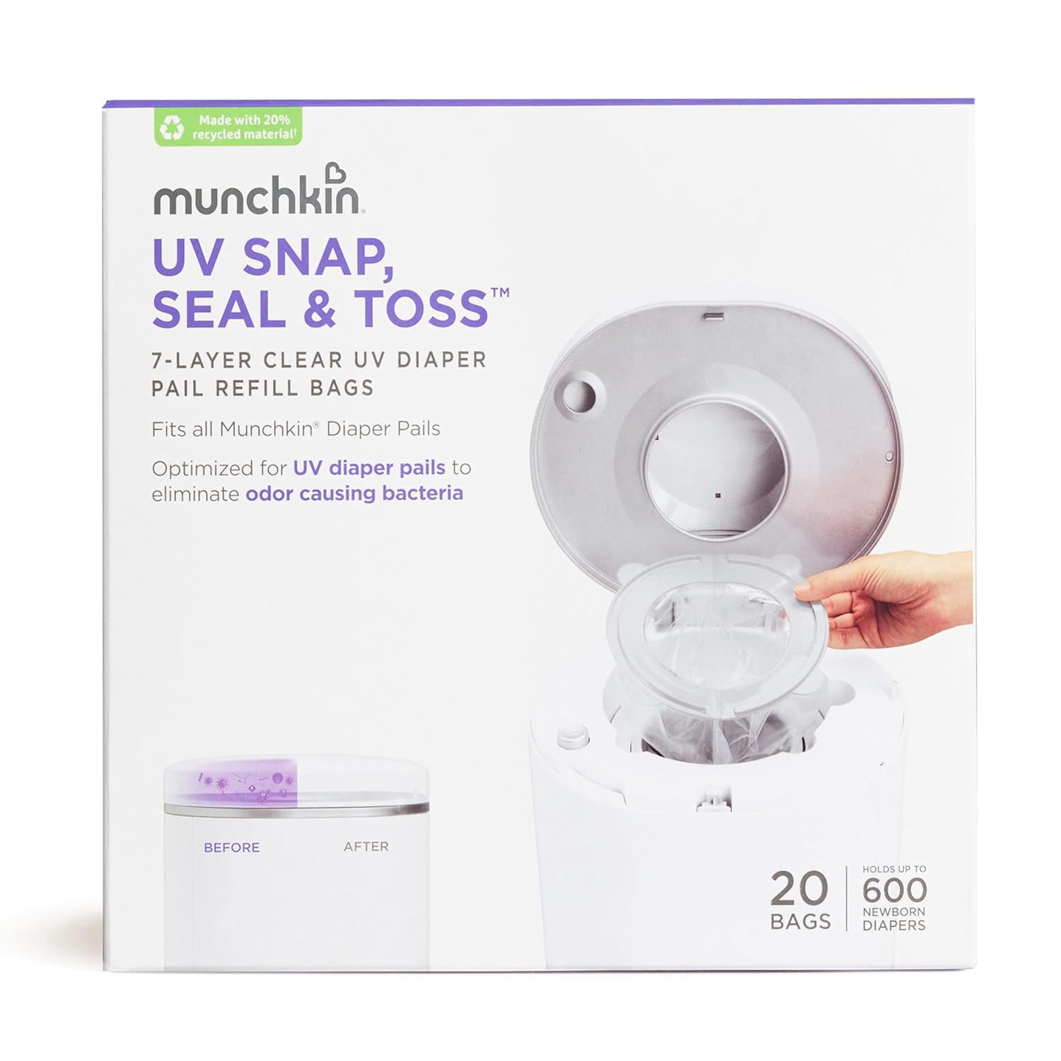 YANTONG® UV Snap, Seal & Toss™ Diaper Pail Refill Bags, Holds up to 600 ...