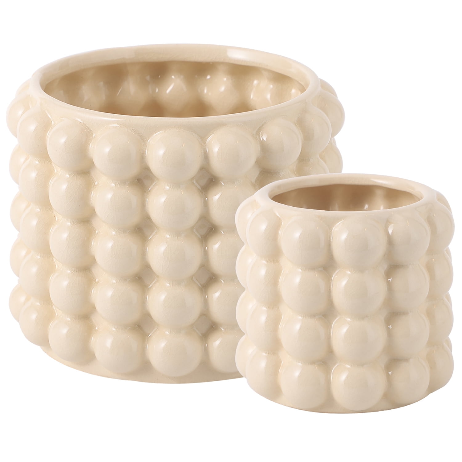YANWE1 Beige Ceramic Bubble Planters with Drainage Holes (2 Count ...
