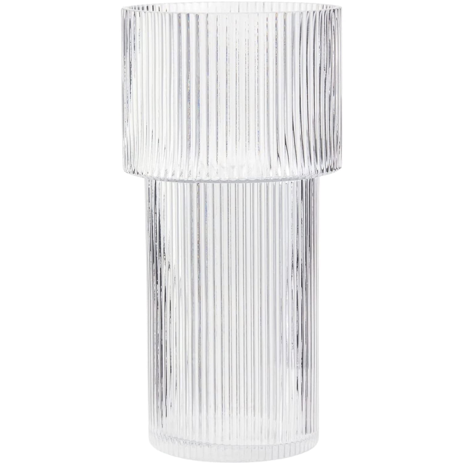 YANWE1 Ribbed Glass Vase, Clear, Tall, Modern for Living Room, Dining ...