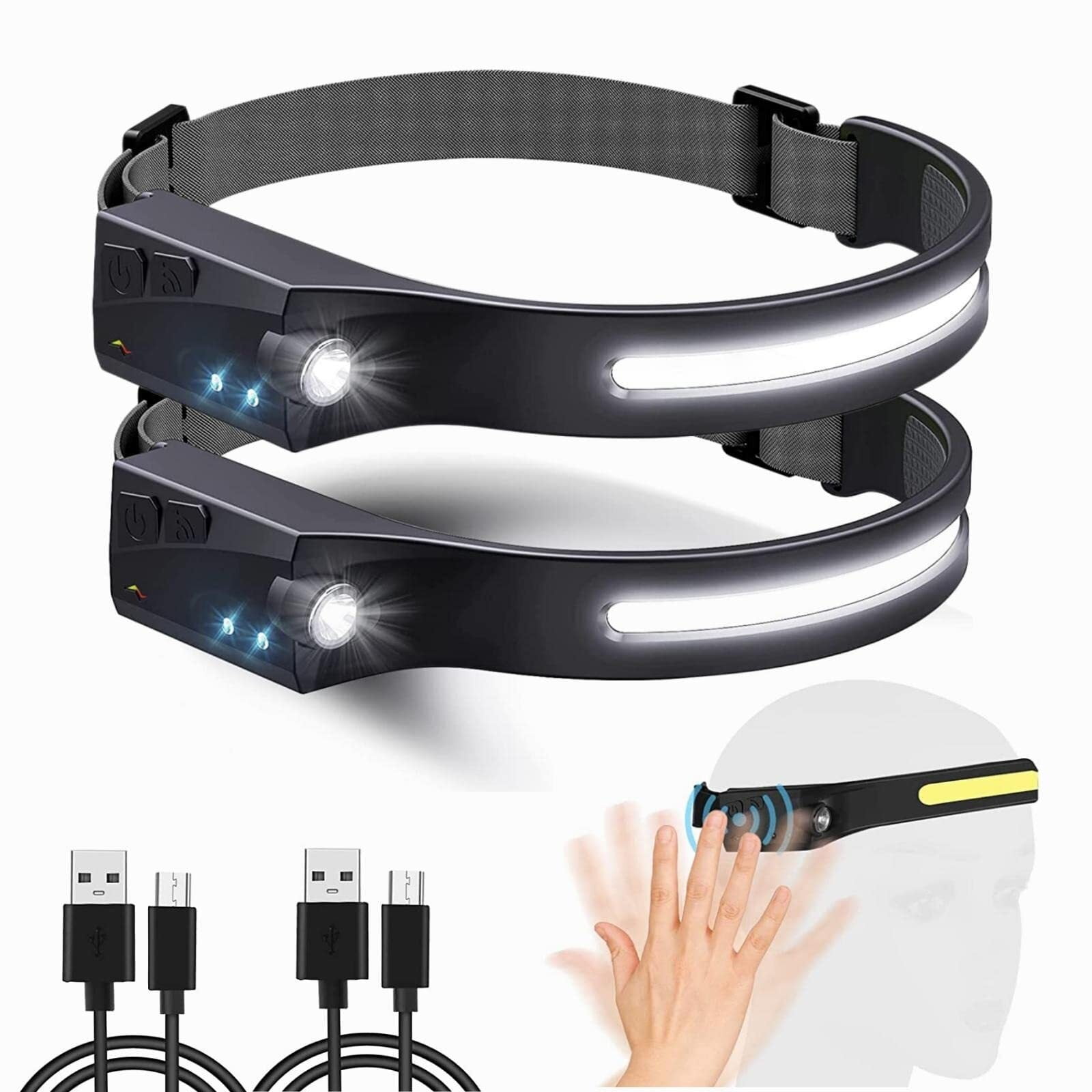 YANjidu Rechargeable headlamp, 2-pack, 230° wide-angle beam forehead ...