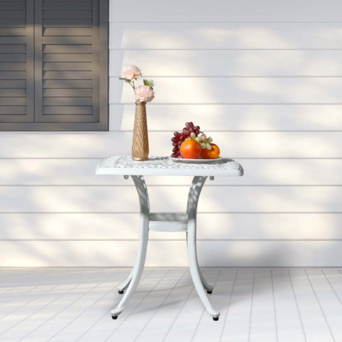 YAPENG Patio Cast Aluminum Side Table with Umbrella Hole, Outdoor End ...