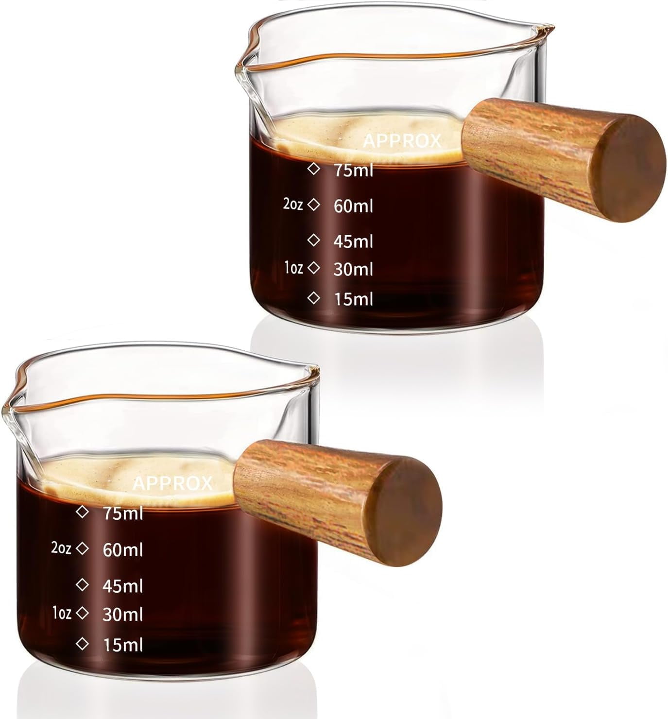 YARRAMATE 2 Pack Espresso Cups with Wood Handle, Clear Glass ...