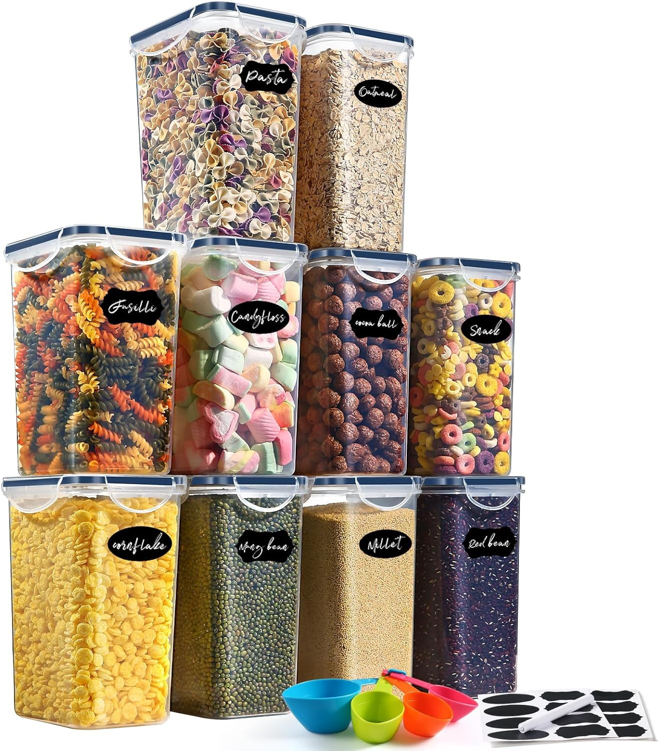 YASHE 10 Pcs Airtight Food Storage Container Set, Plastic Cereal ...