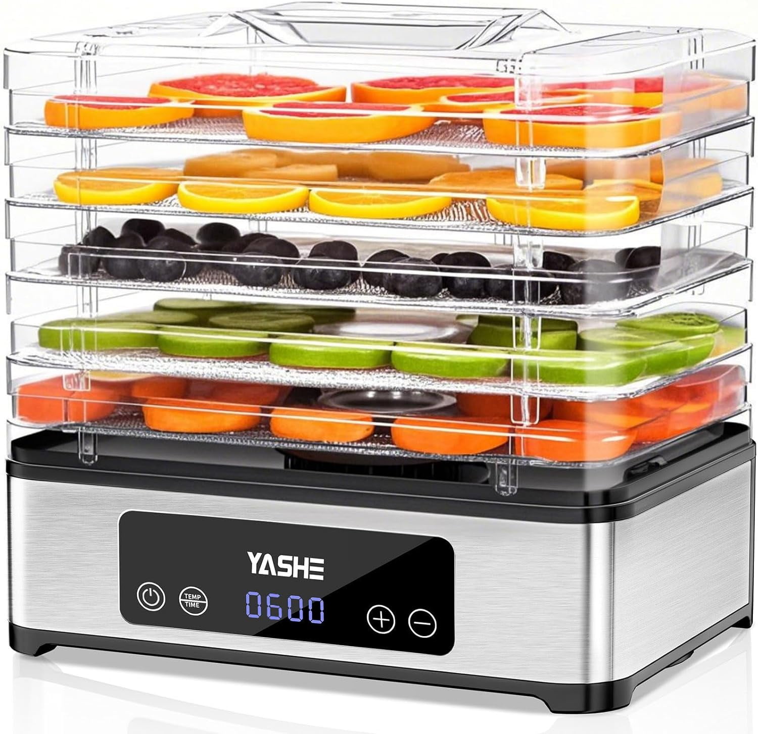 YASHE Food Dehydrator Machine, 5 Stainless Steel Trays Food Dryer, 48H ...