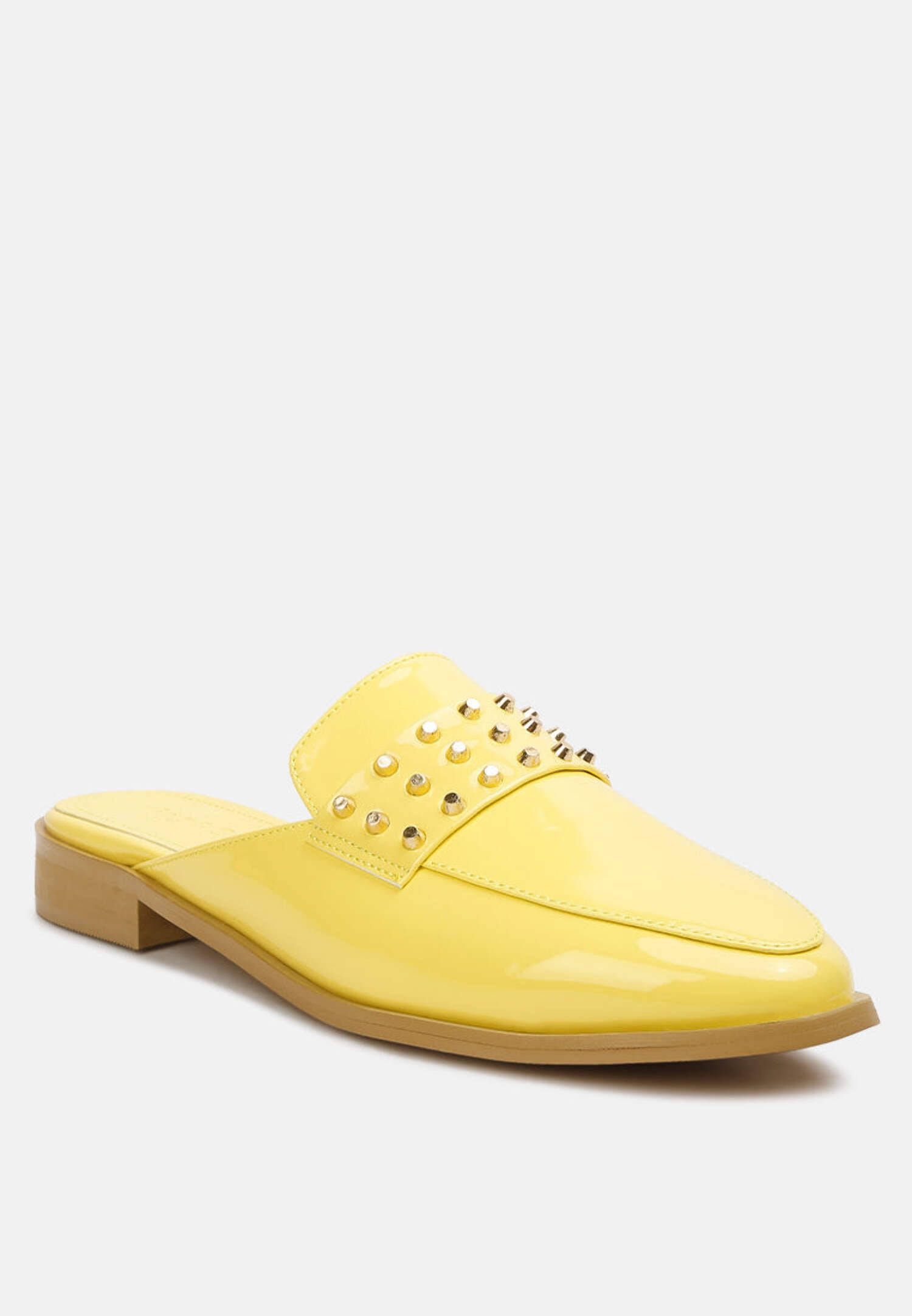 YASHTA Yellow Patent Studded Flat Mules - Walmart.com