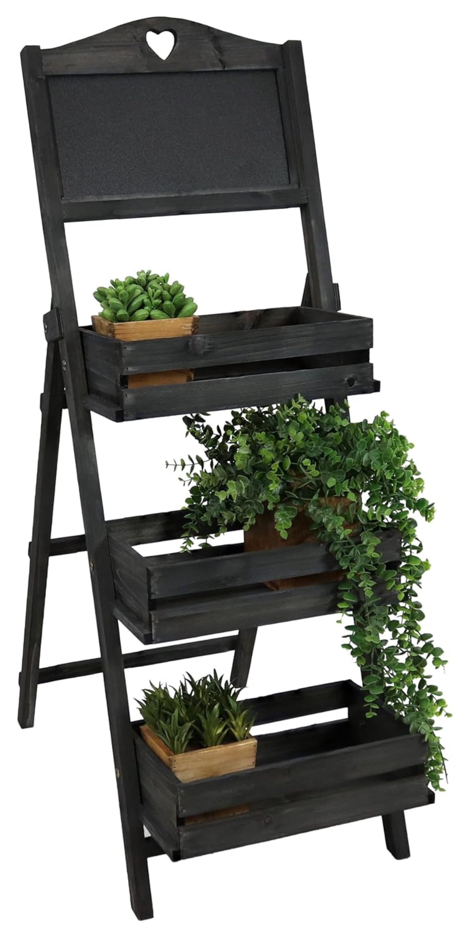 YASHYANNA Country Heart 3-Tier Wooden Plant Stand with Chalkboard - Fir ...