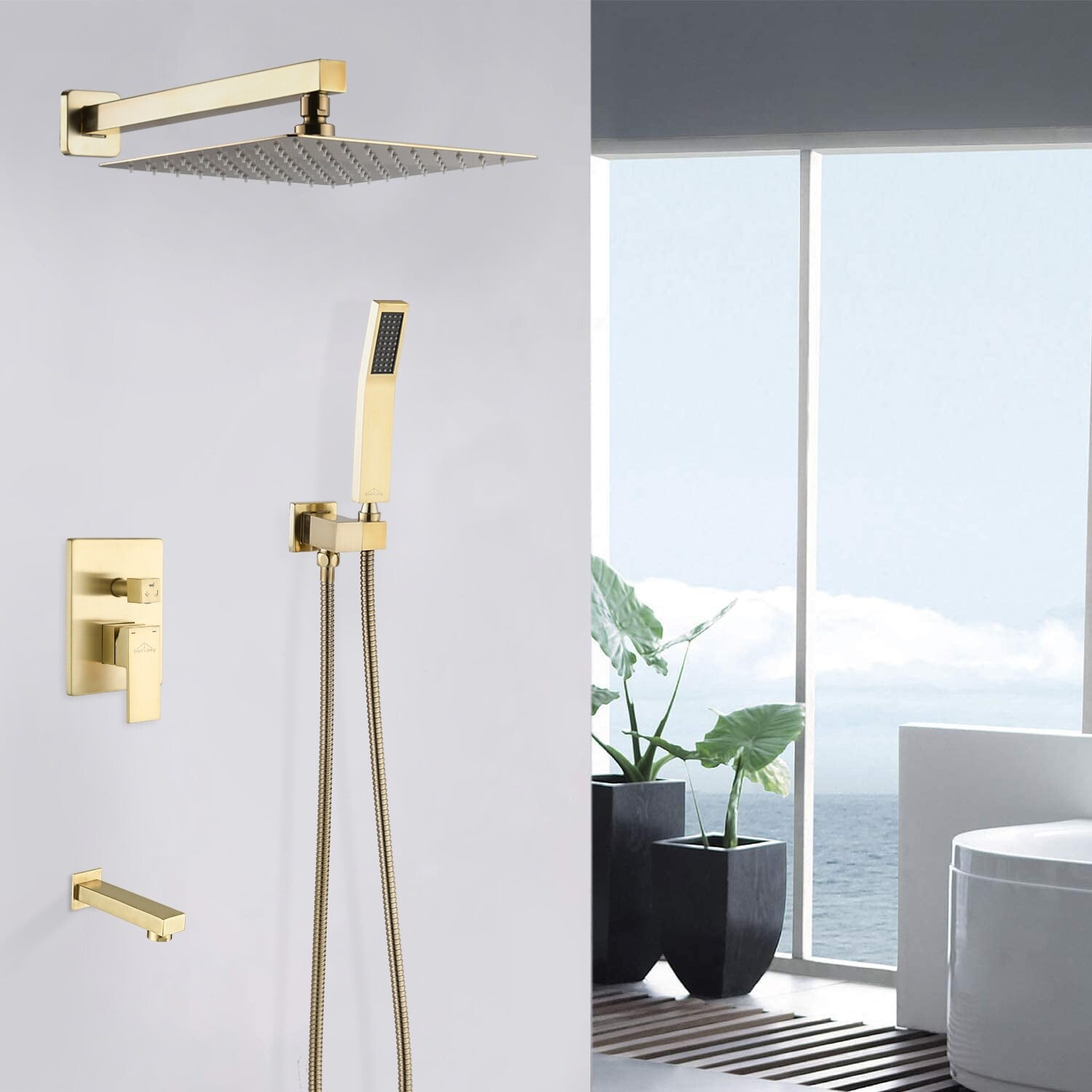 YASINU 10" High-Pressure Rainfall Shower System with Handheld Shower ...