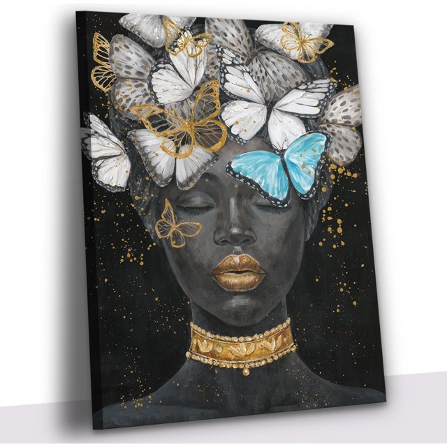 YASOJUN African American Black Woman Butterfly Canvas Painting Framed Black Girl Butterflies ...