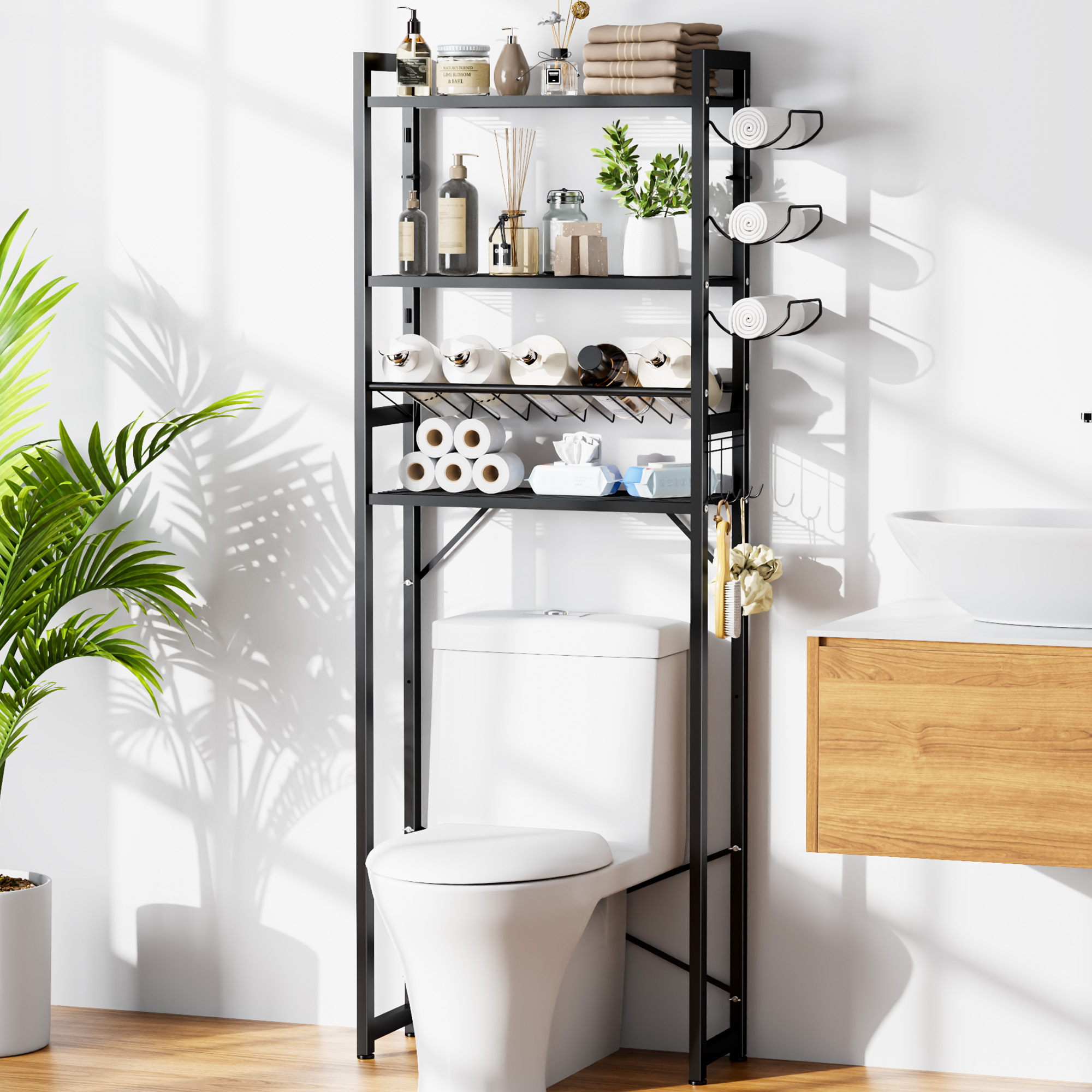 Spirich 3 Tier Bathroom Storage Shelves with Towel Rack, Wall Mounted ...