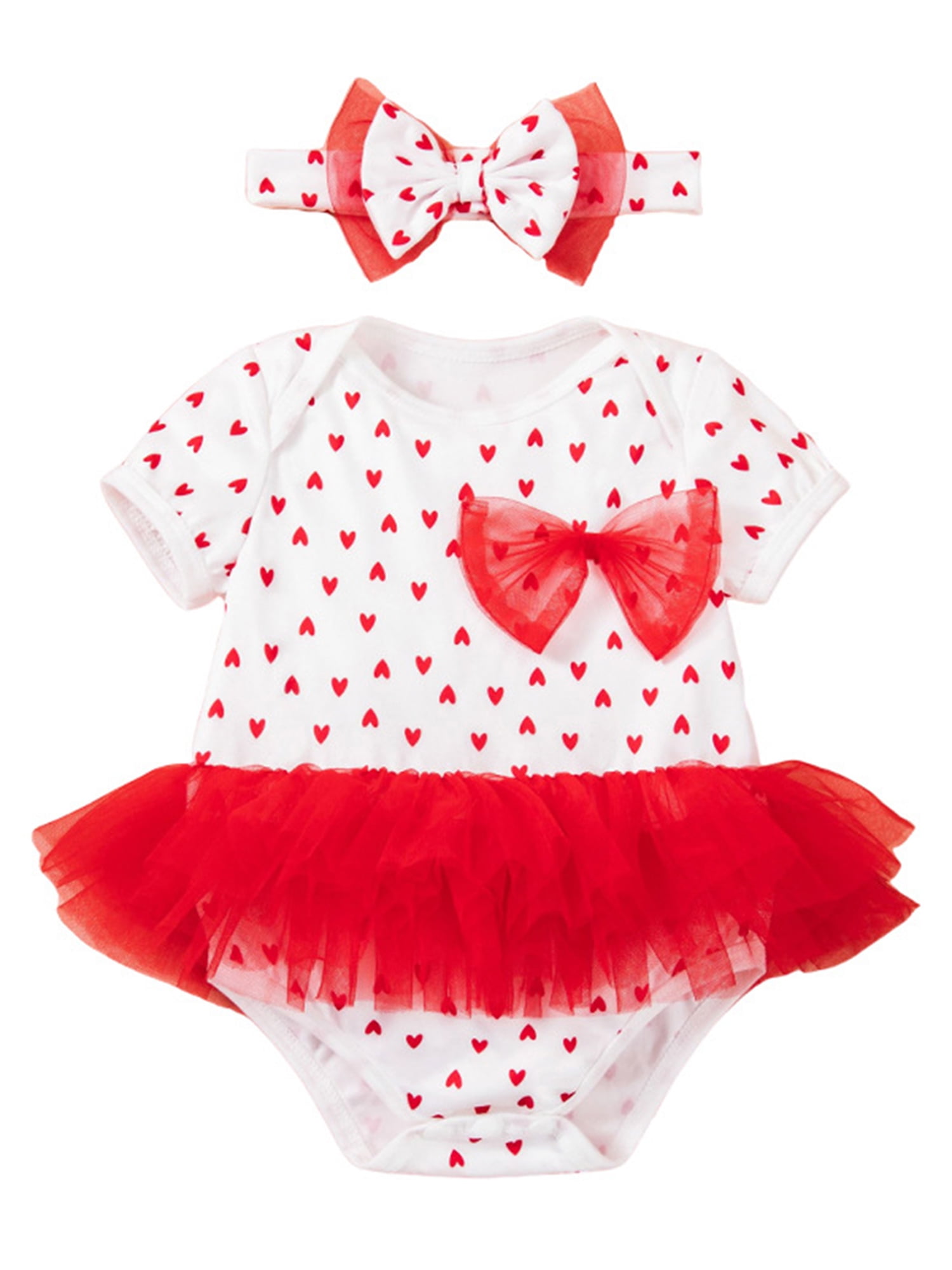 YASUTNKS Baby Girls Valentine's Day Romper Dress Short Sleeve O Neck Heart Print Romper with ...