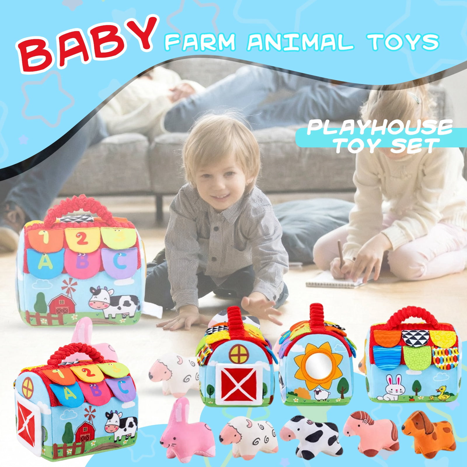YATAV Plush Farm Animal Toys - Surprise Barn with Stuffed Farm Animals ...