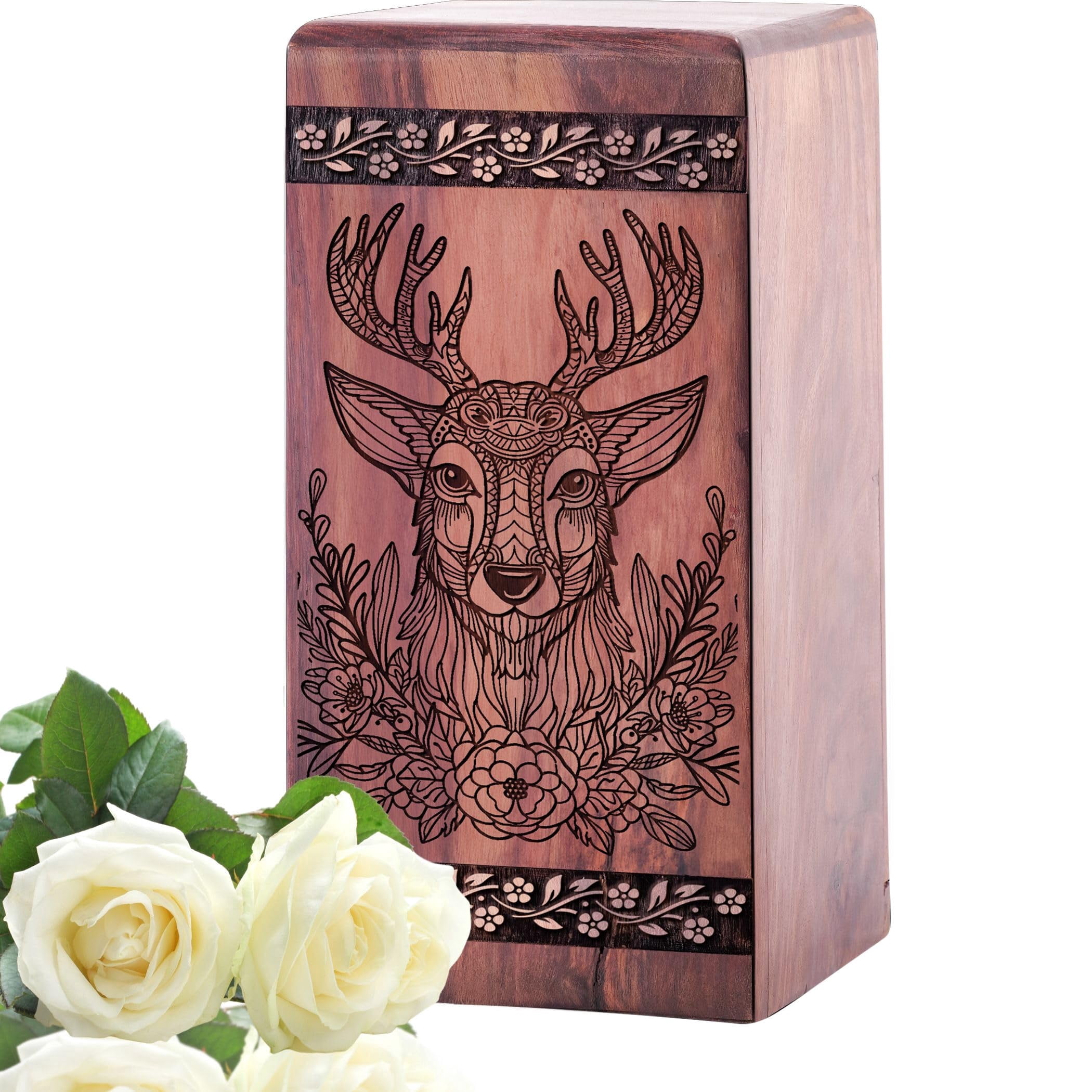 YATHABHIS Deer Urn, Wooden Box Urns for Human Ashes, Crafted Wood Urn ...