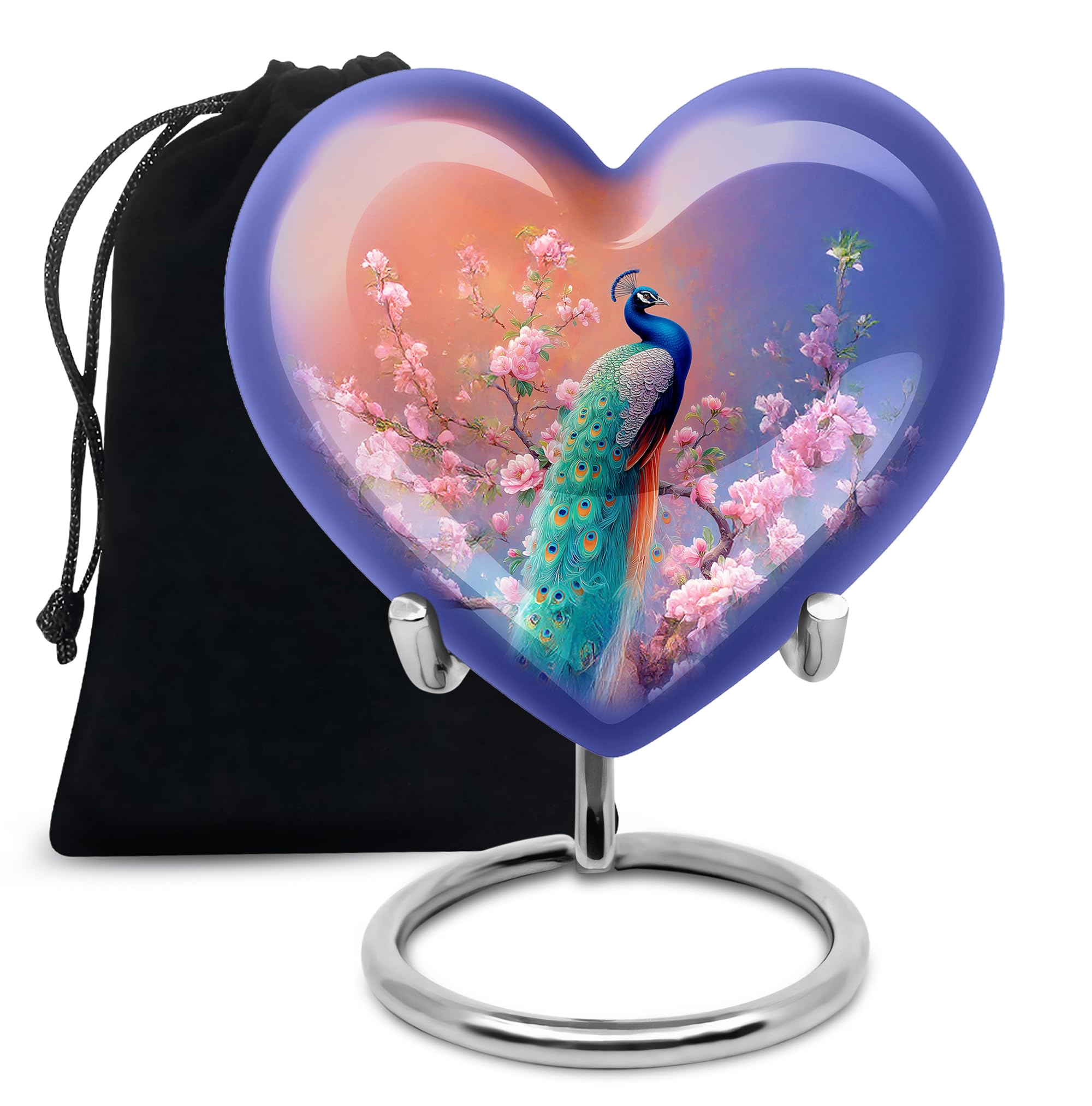 YATHABHISA Peacock Heart Urn for Ashes, Large Urns for Human Ash, Funeral & Burial Cremation for ...