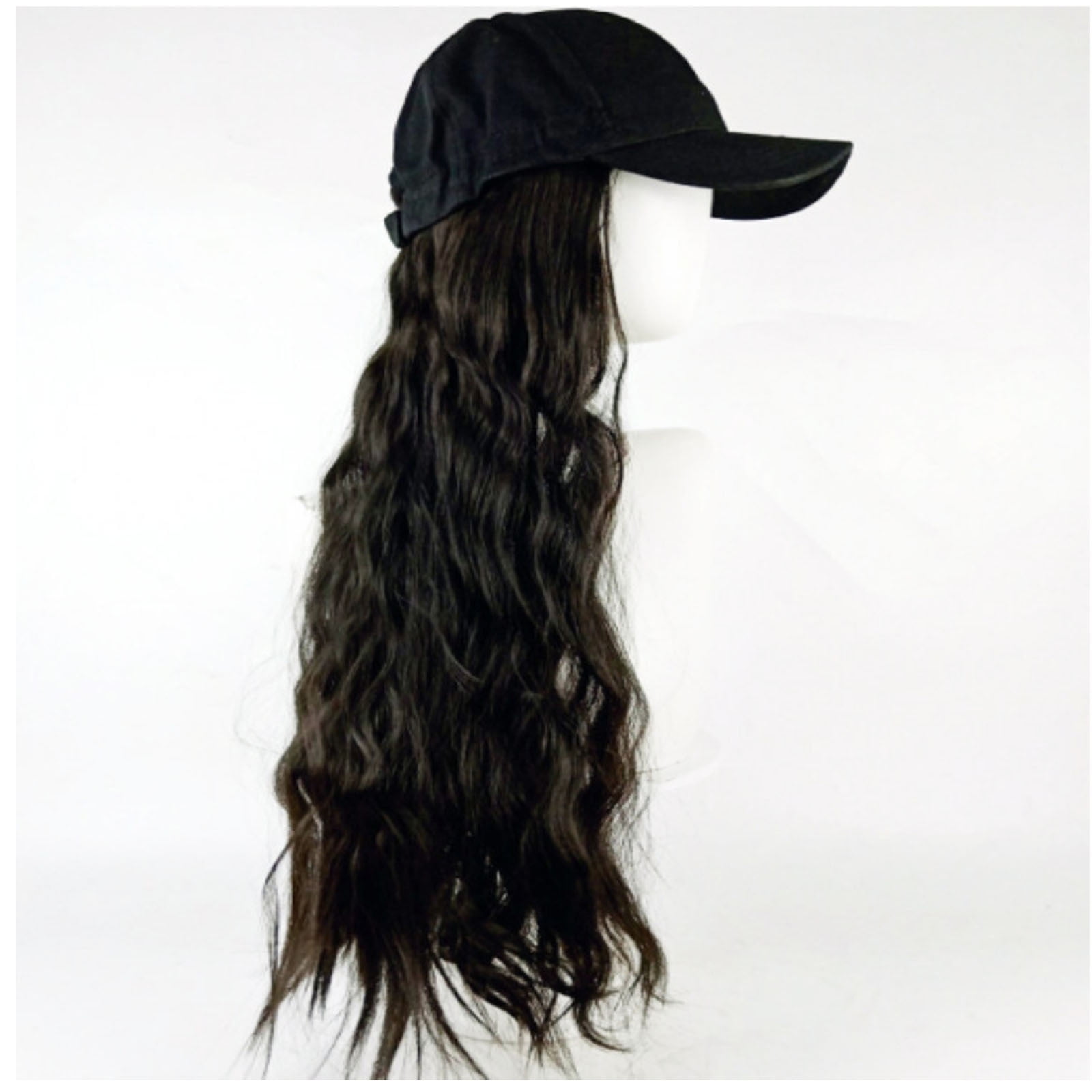YATLTE Baseball Cap with Detachable Hair, Extensions Black Hat Straight ...